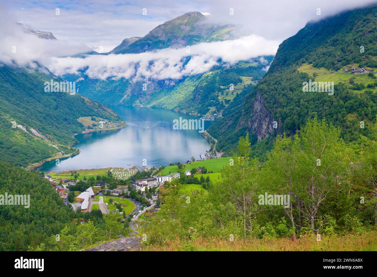 View of Geiranger and Geirangerfjord from Flydalsjuvet, Norway Stock ...