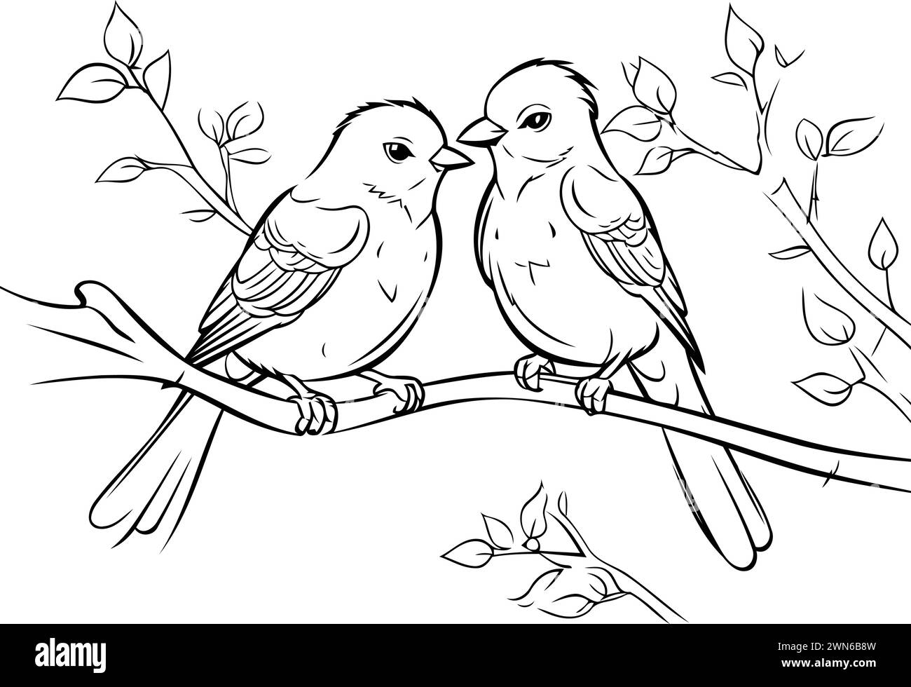 Drawing two birds on branch hi-res stock photography and images - Alamy
