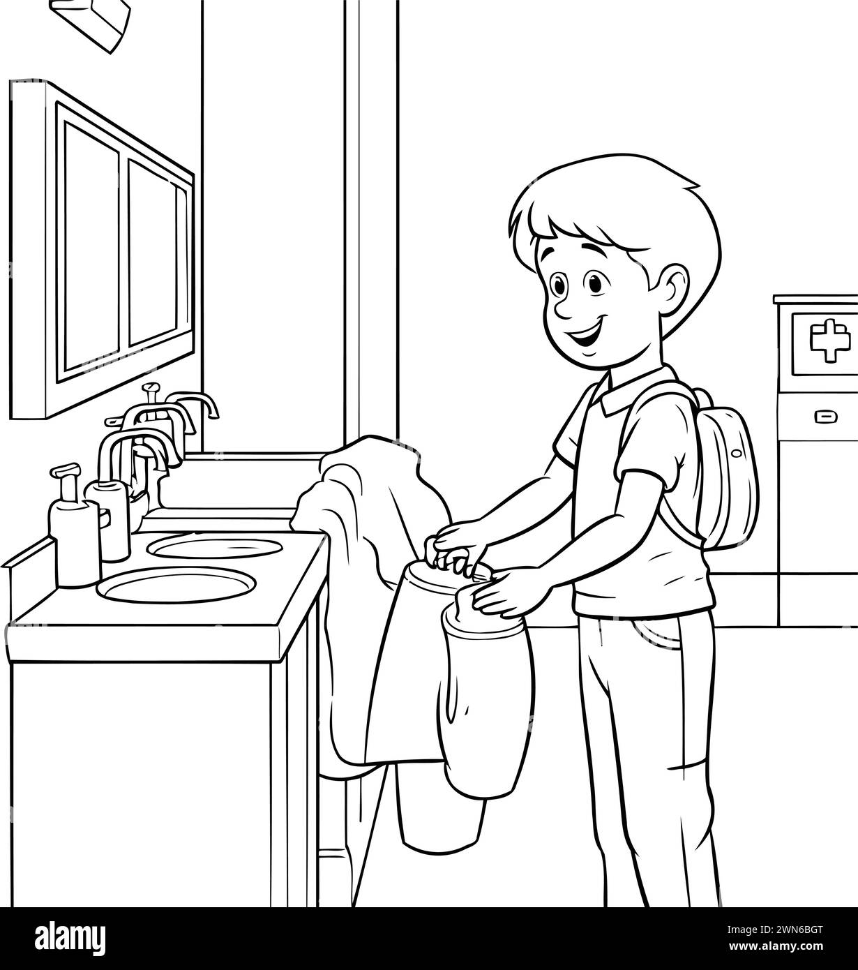 Child washing hands at sink. Black and White Stock Photos & Images - Alamy