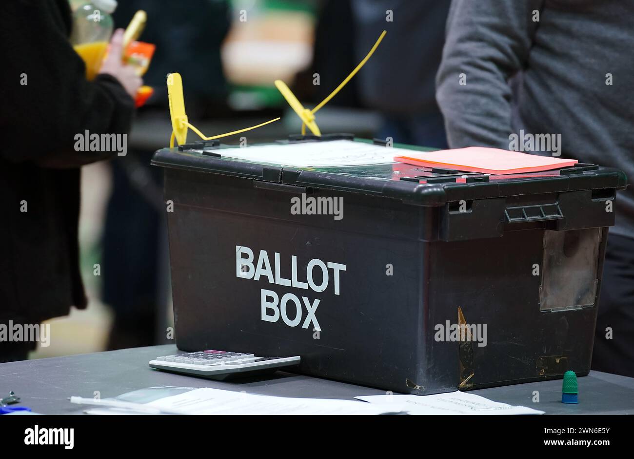 A ballot box arrives as polls close and counting begins at Rochdale ...