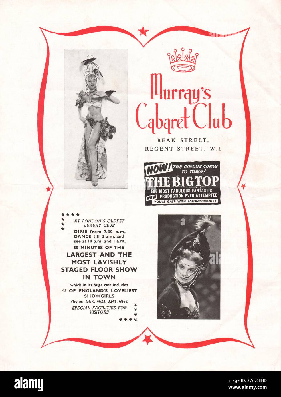 Advertisement for Murray's Cabaret Club of Beak Street, London on the ...