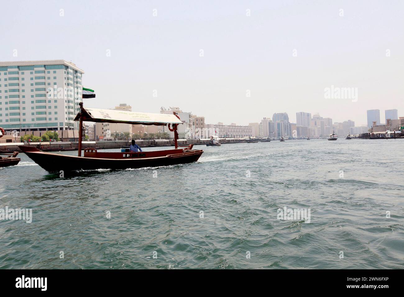 Traditional Abra ferries at the creek in Dubai, United Arab Emirates ...