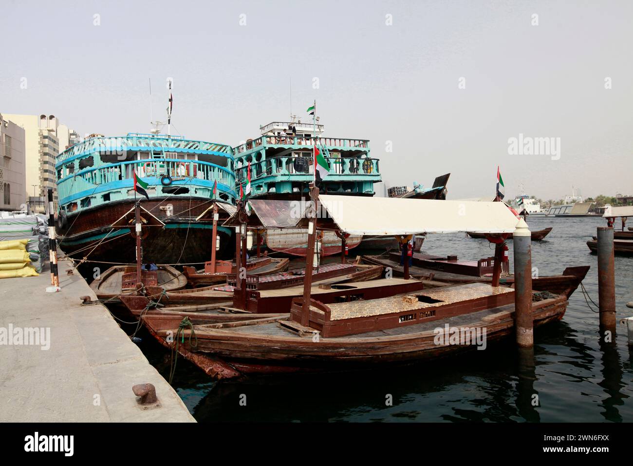 Traditional Abra ferries at the creek in Dubai, United Arab Emirates ...