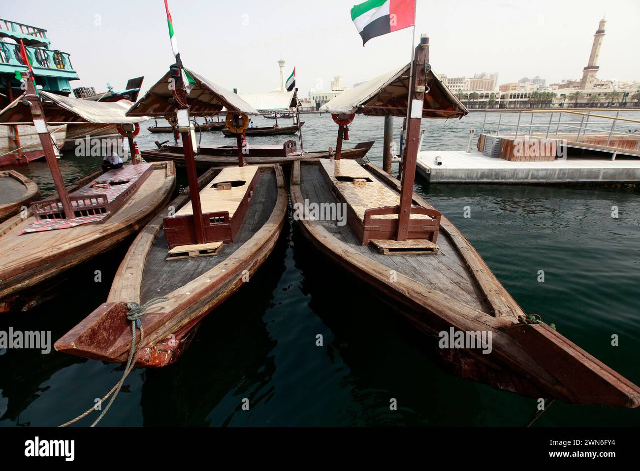 Traditional Abra ferries at the creek in Dubai, United Arab Emirates ...