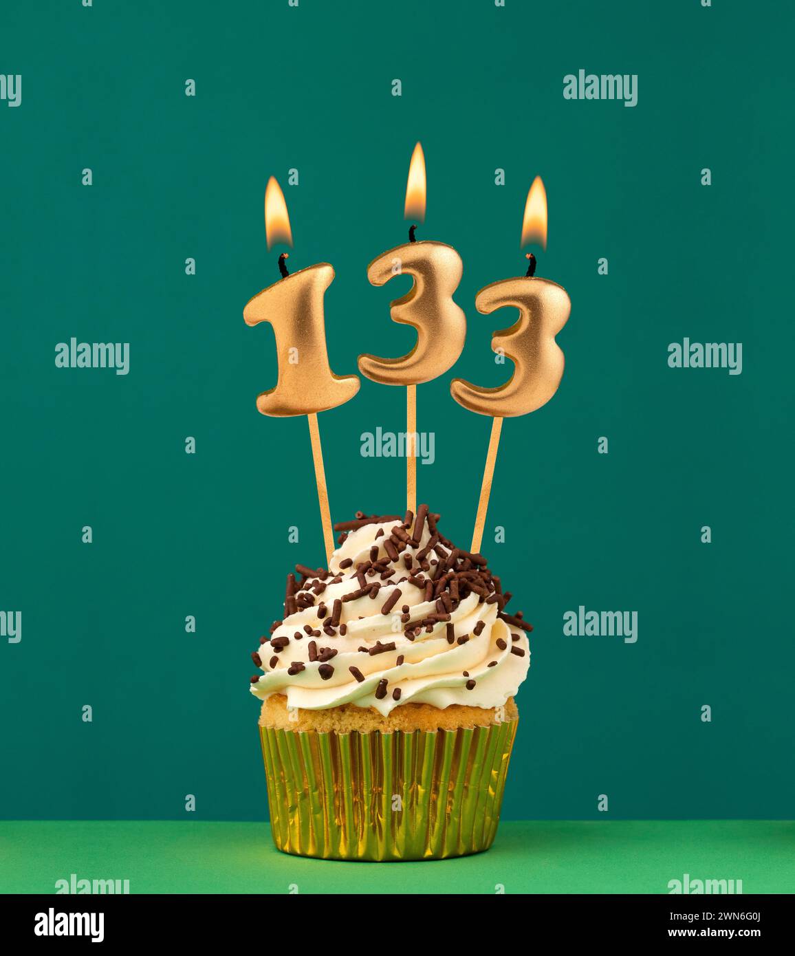 Birthday candle number 133 - Vertical anniversary card with green ...