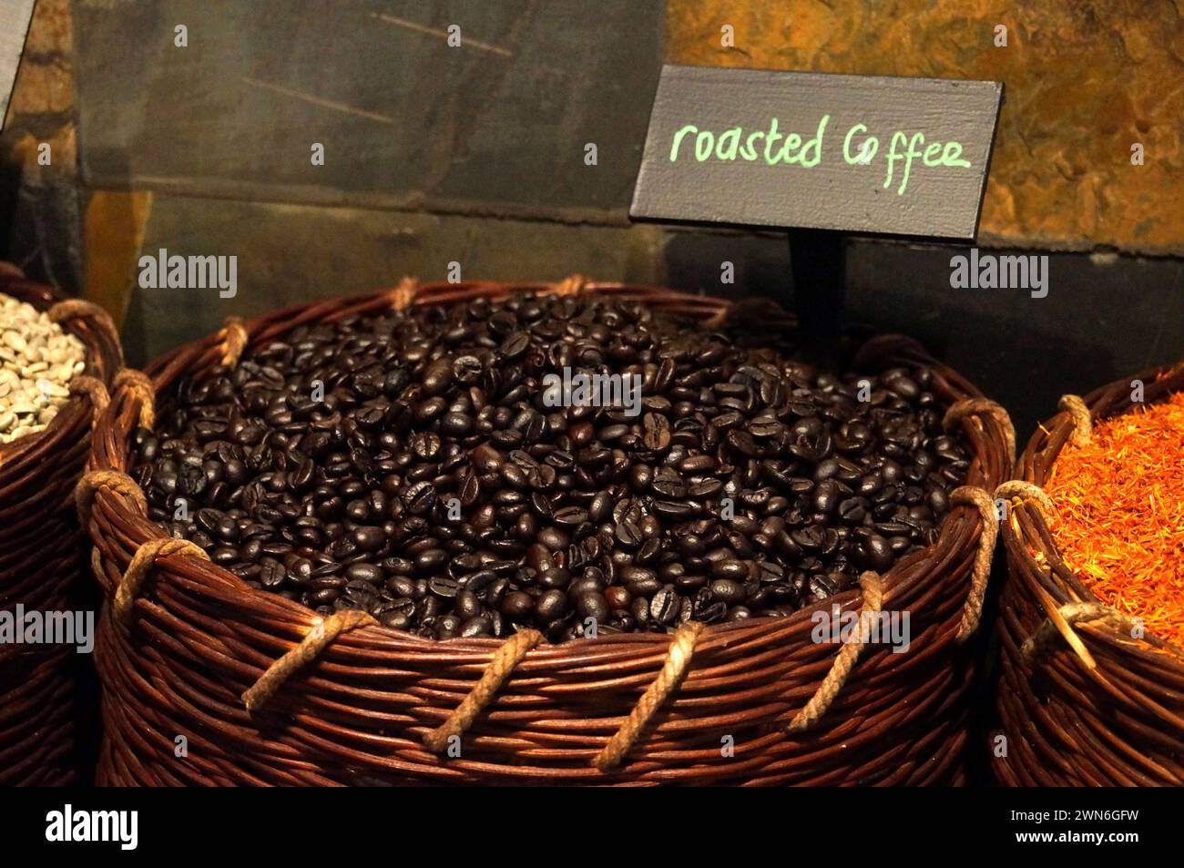 roasted coffee for sale on the arab street market stall. Dubai Spice ...