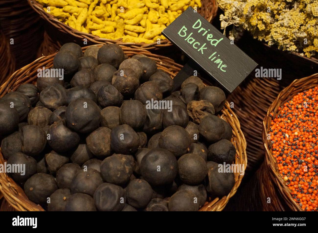 dried black lemon for sale on the arab street market stall. Dubai Spice ...