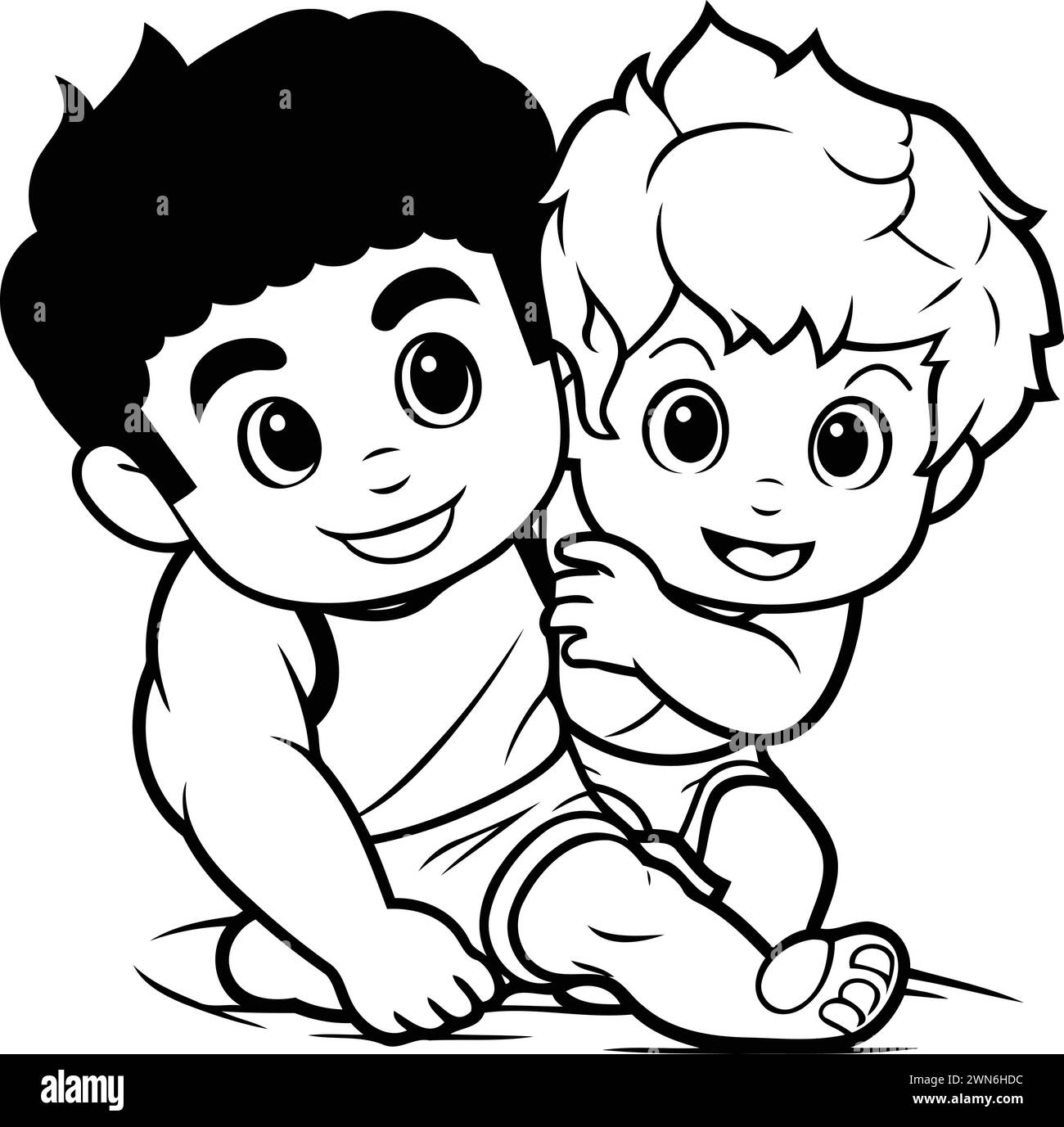 Cartoon illustration two boys playing hi-res stock photography and ...