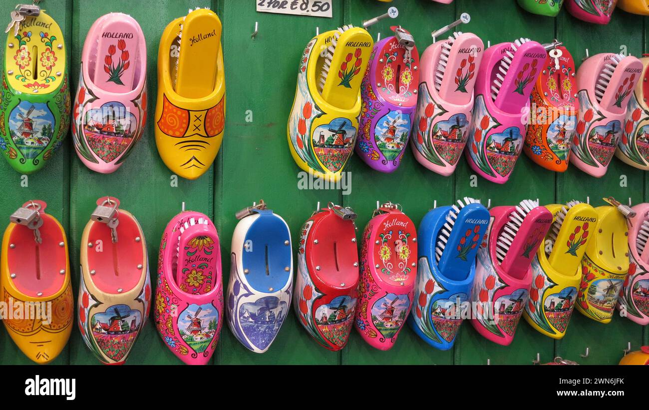 Typical Dutch clogs on sale on the flower market in Amsterdam ...