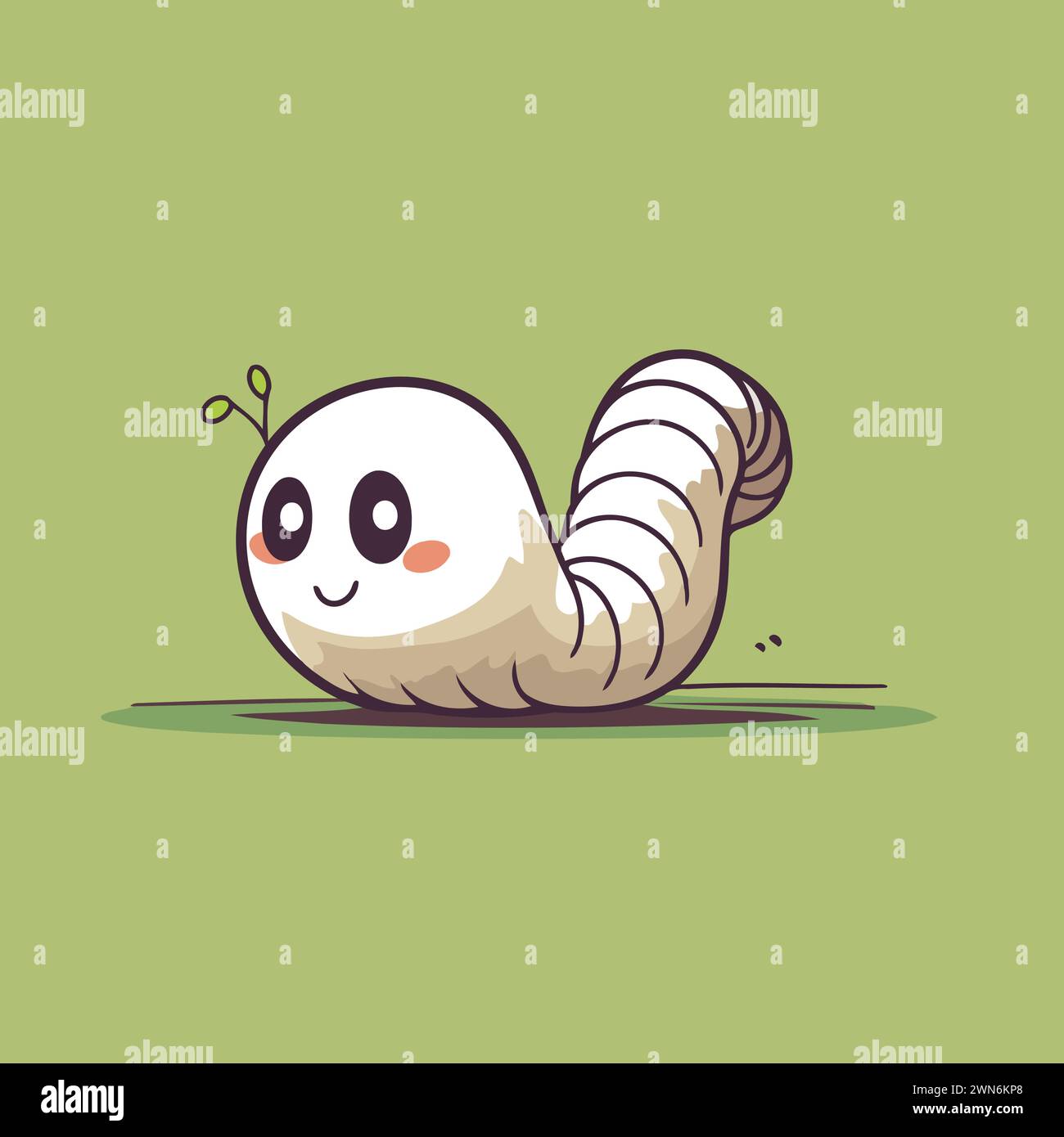 Cute cartoon worm. Vector illustration isolated on a green background ...