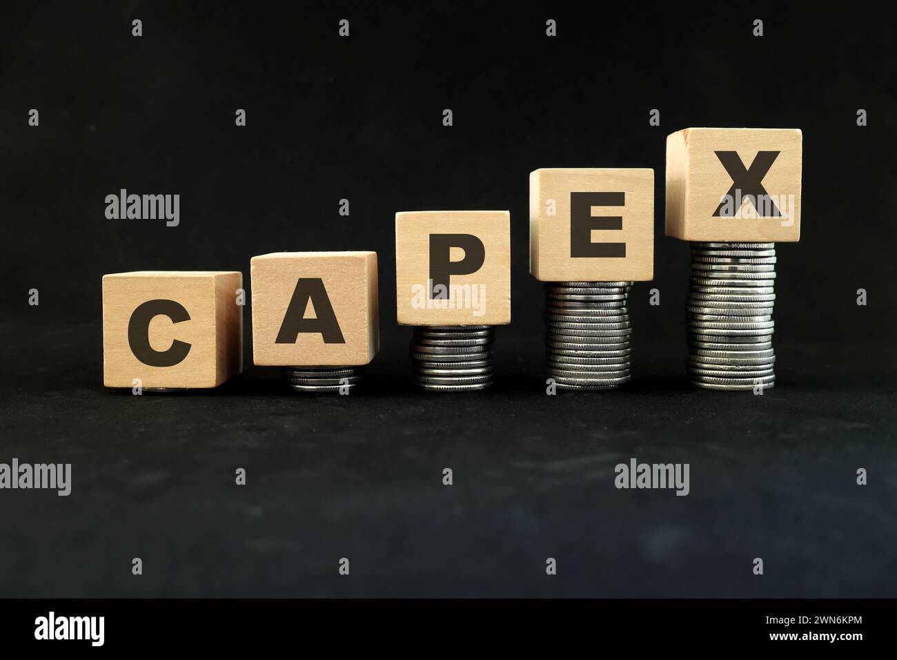 Increase in capex or capital expenditure concept. Wooden blocks with ...