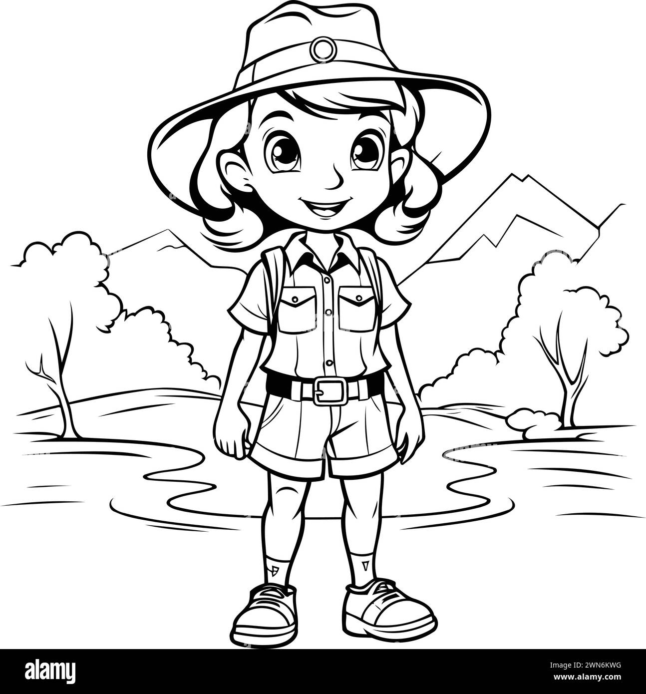 Vector illustration girl scout cartoon Black and White Stock Photos ...