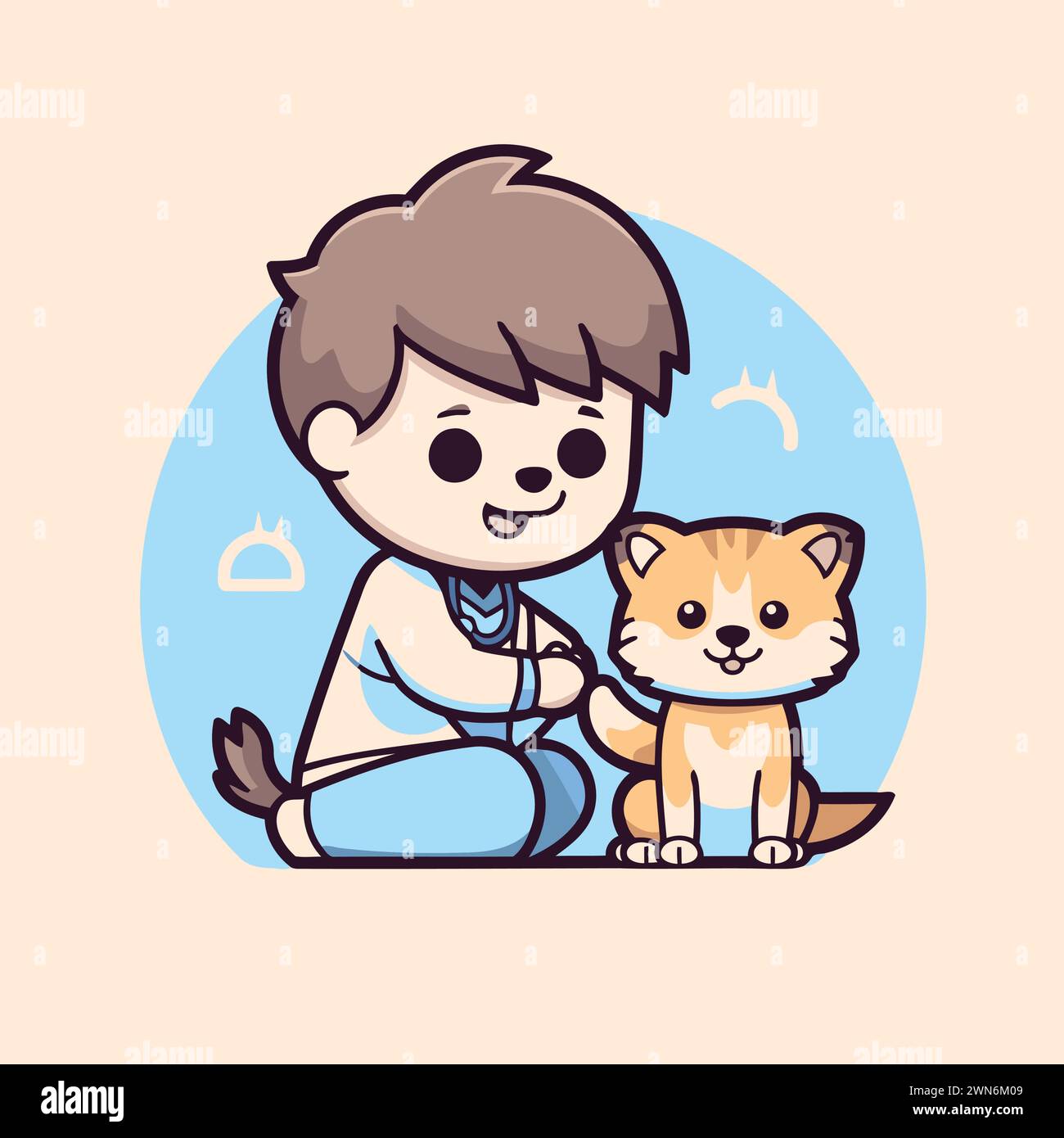Cute boy with cat Stock Vector Images - Alamy