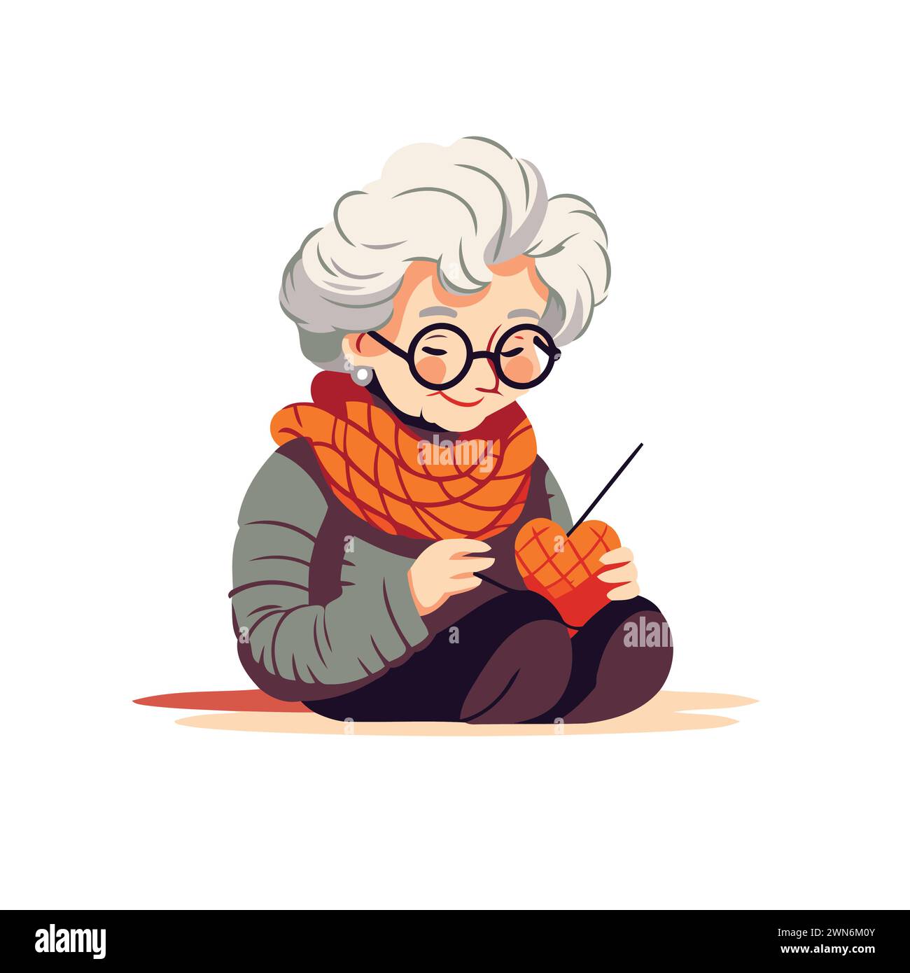 Elderly woman knitting. Isolated on white background. Vector ...