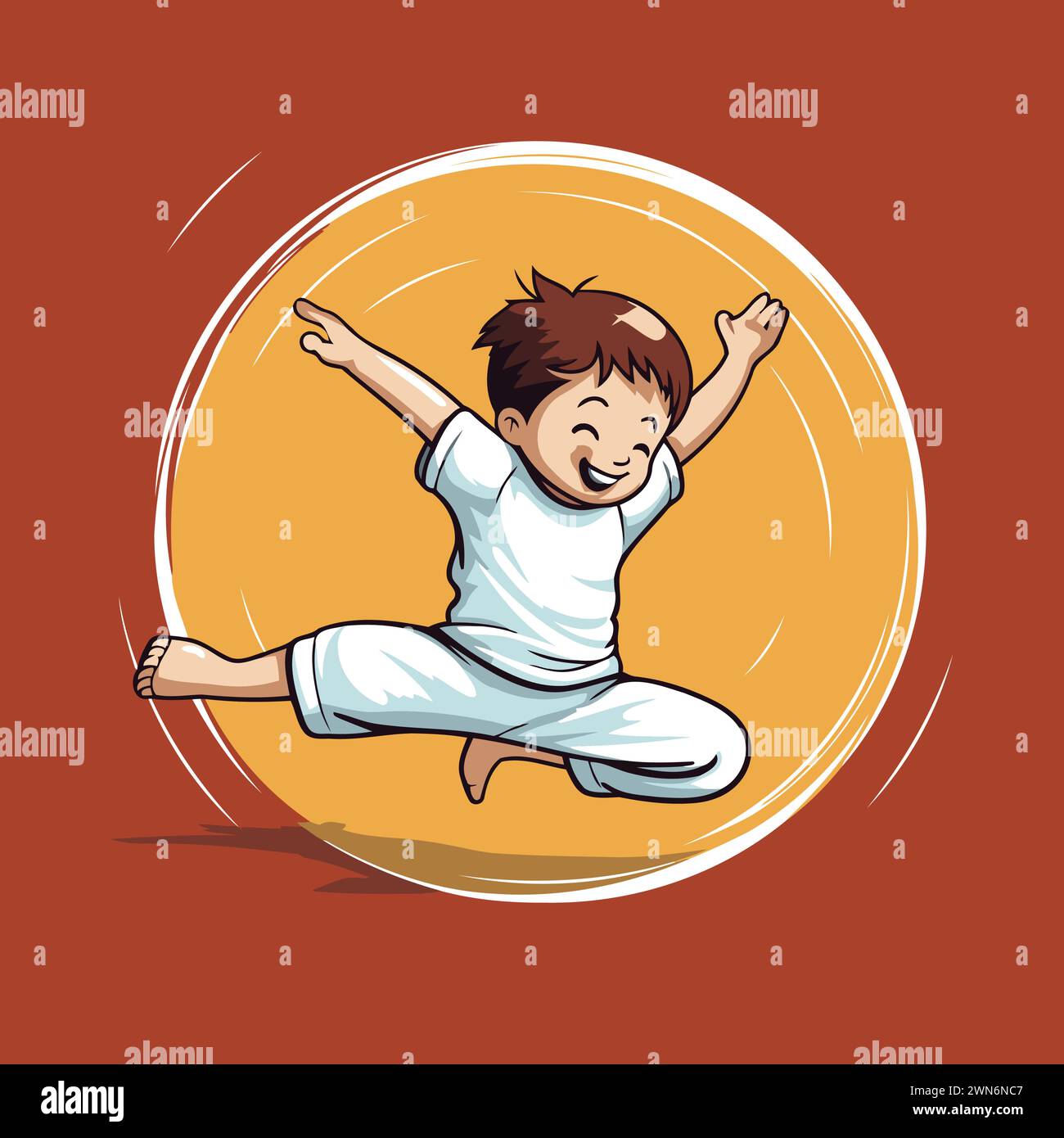 Illustration of a happy little boy jumping on a circle background Stock ...