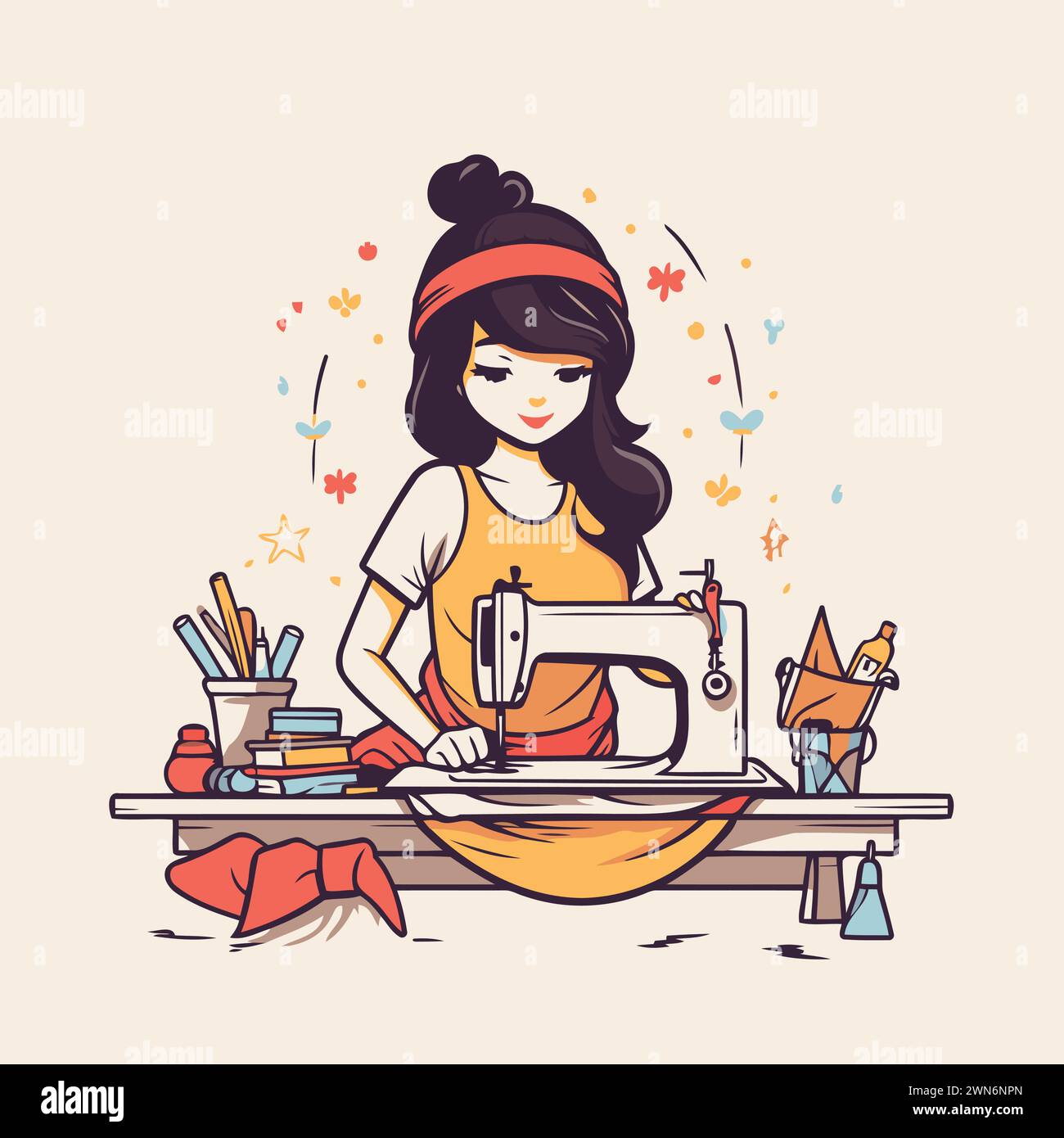Girl sewing Stock Vector Images - Alamy