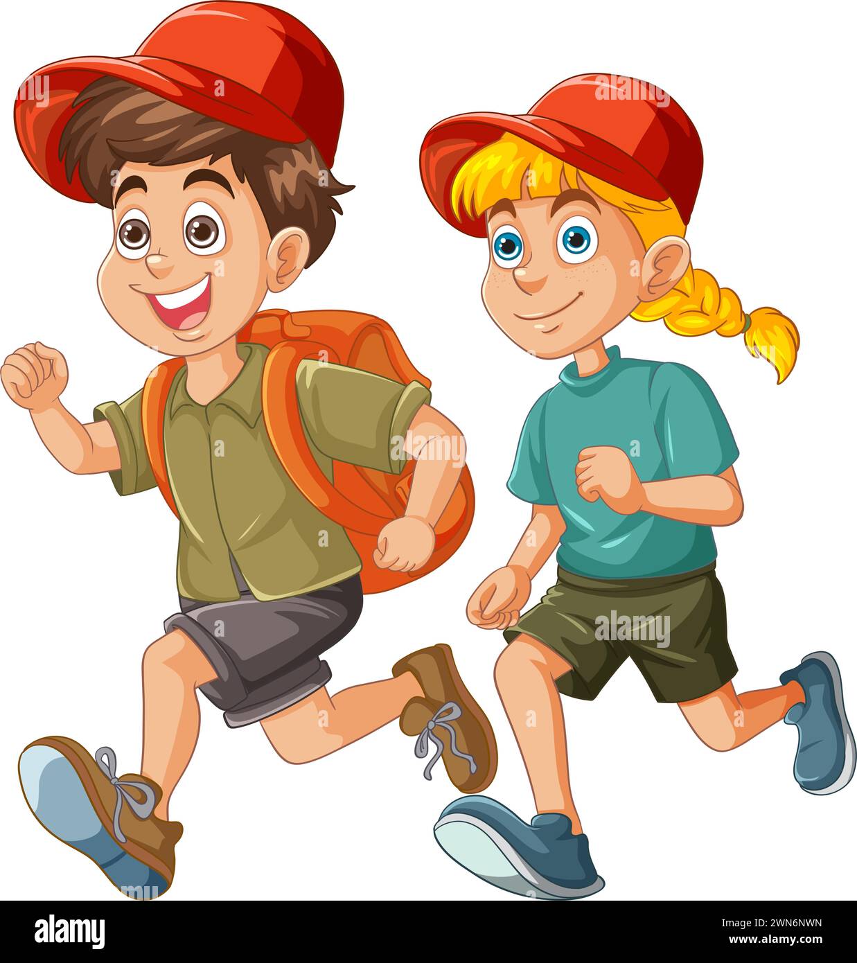 Two cartoon kids running with happy expressions Stock Vector Image ...