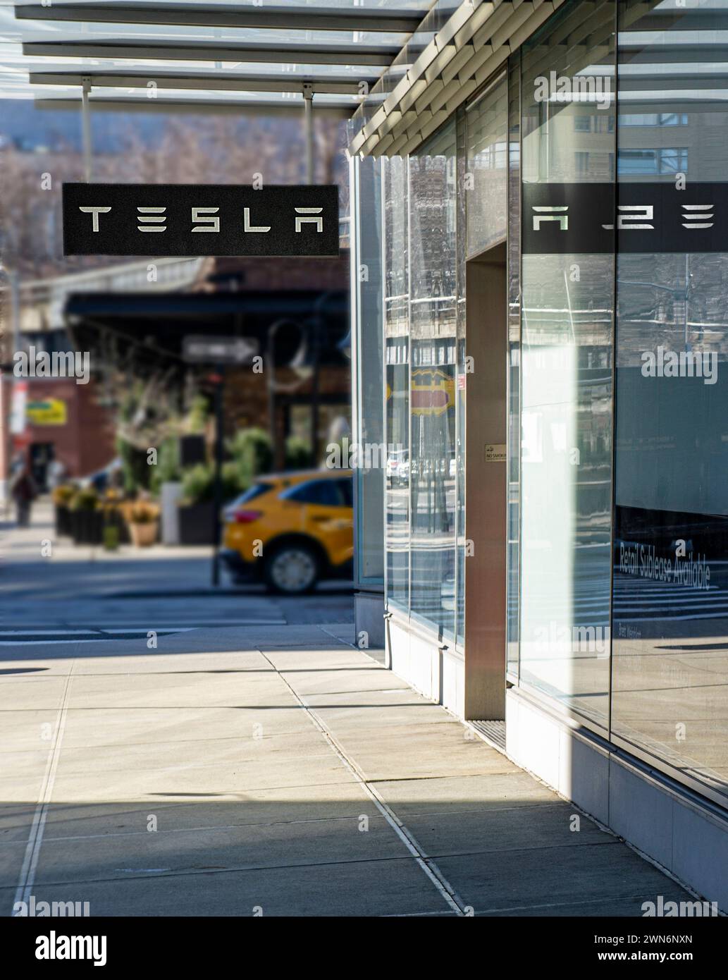 Tesla electric vehicle showroom, exterior view, Meatpacking District ...
