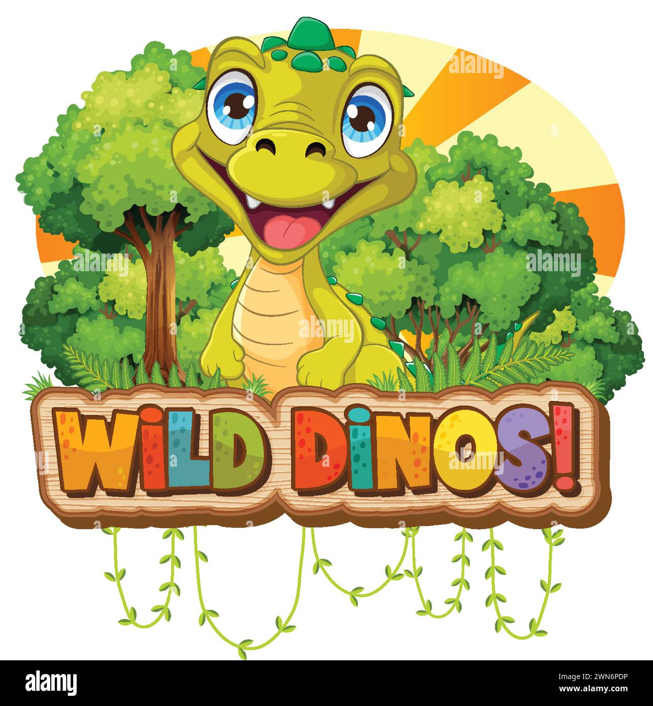 Happy cartoon dinosaur with a vibrant backdrop Stock Vector Image & Art ...