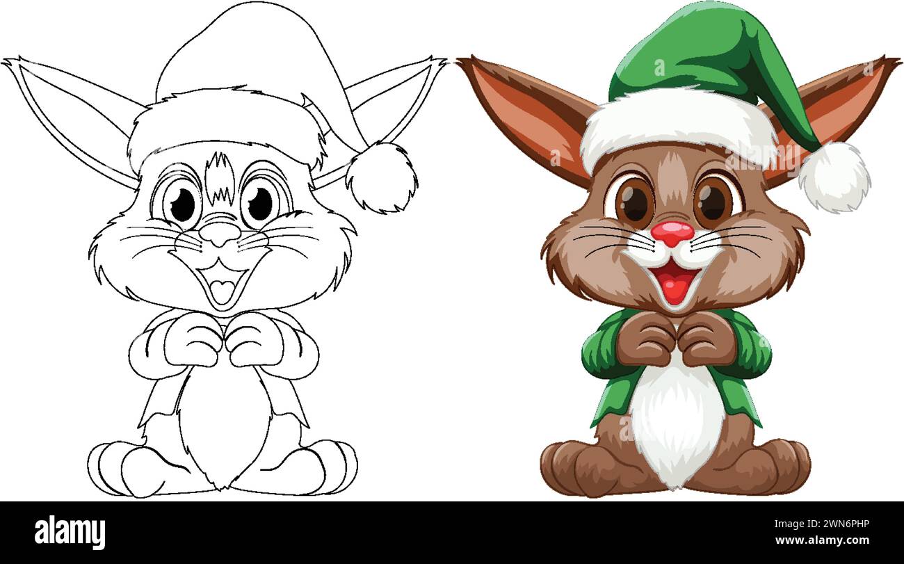 Cartoon rabbit dressed in Christmas elf attire Stock Vector Image & Art ...