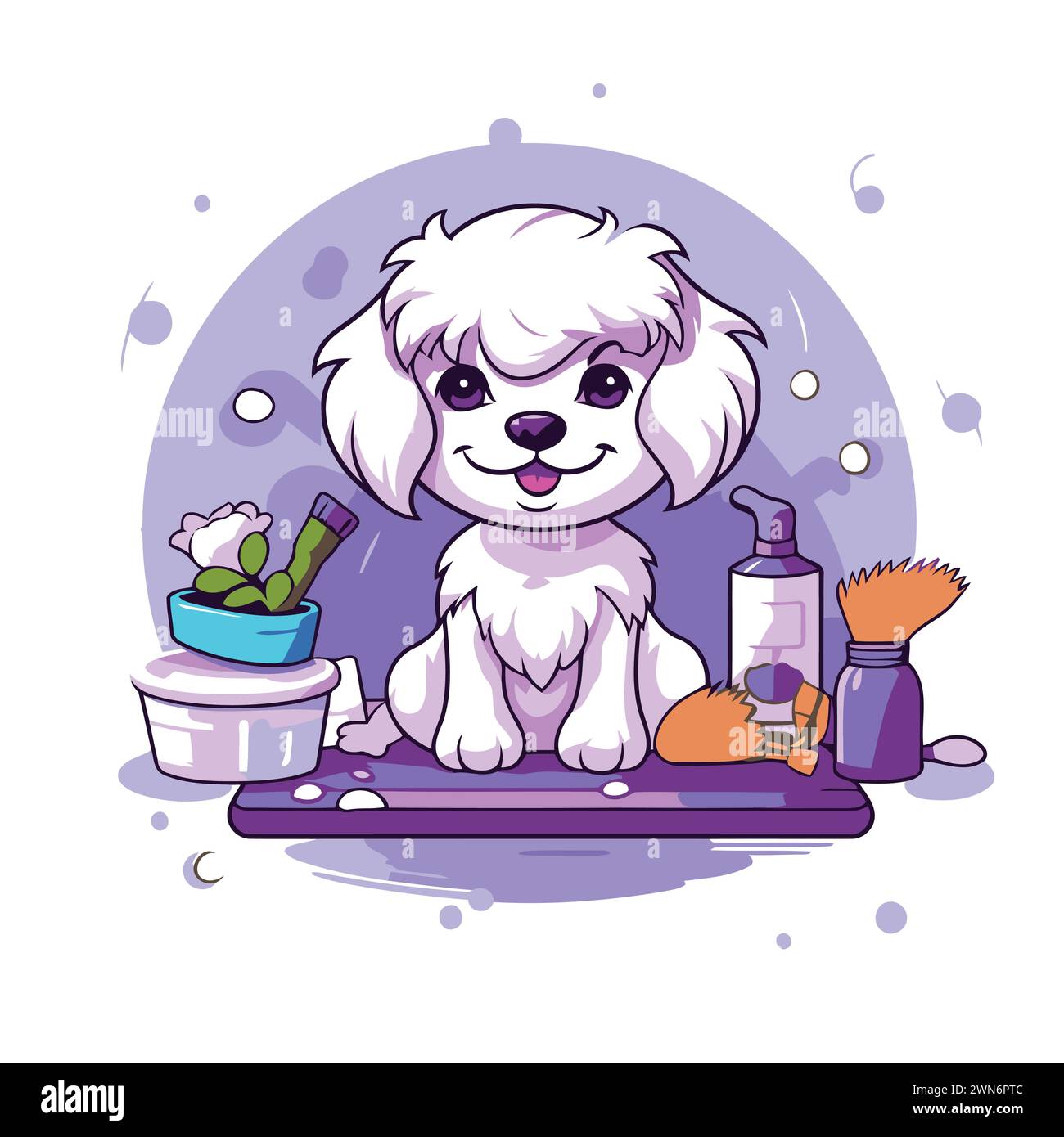 Puppy on table Stock Vector Images - Alamy