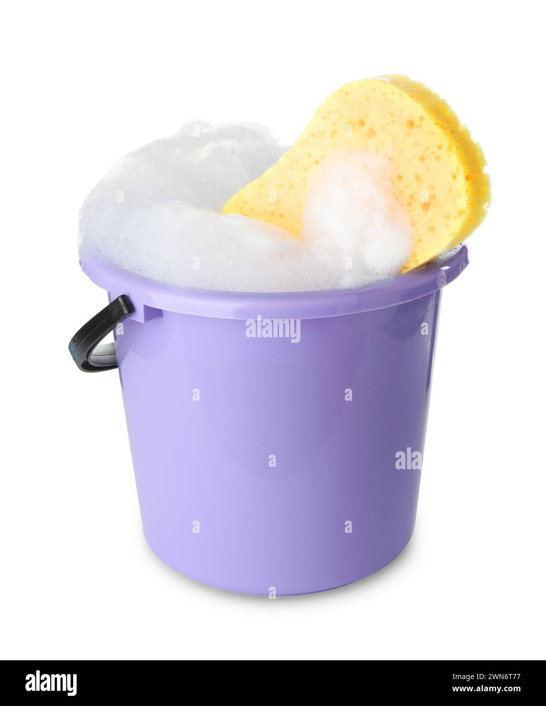 Bucket with foam and sponge isolated on white Stock Photo - Alamy