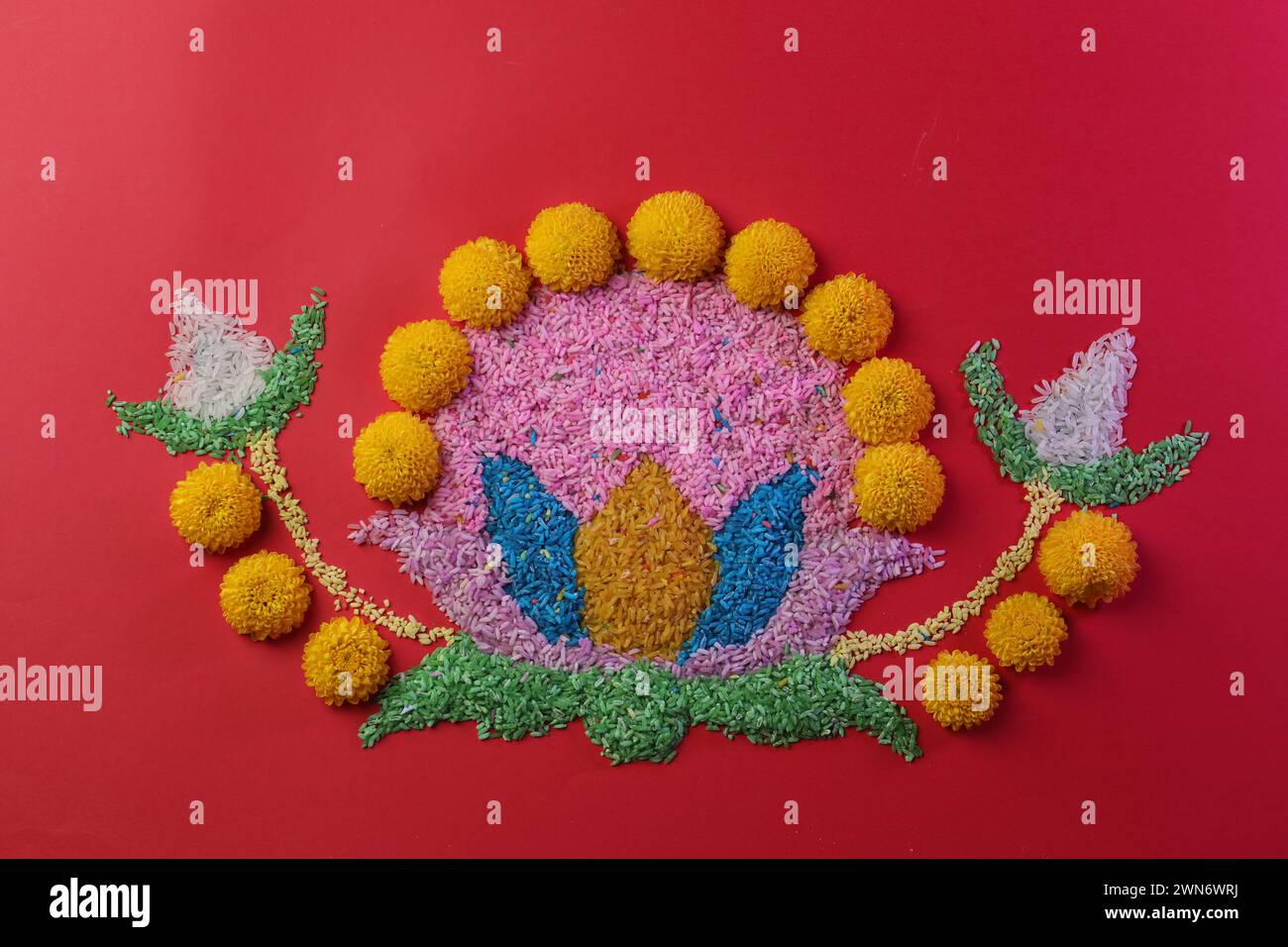 Happy Diwali. Composition with colorful rangoli and chrysanthemum ...