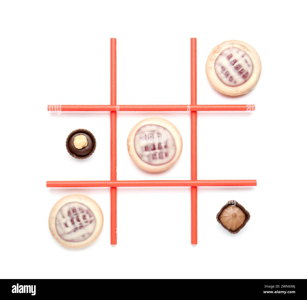 Tic tac toe game made with cookies and sweets isolated on white, top ...