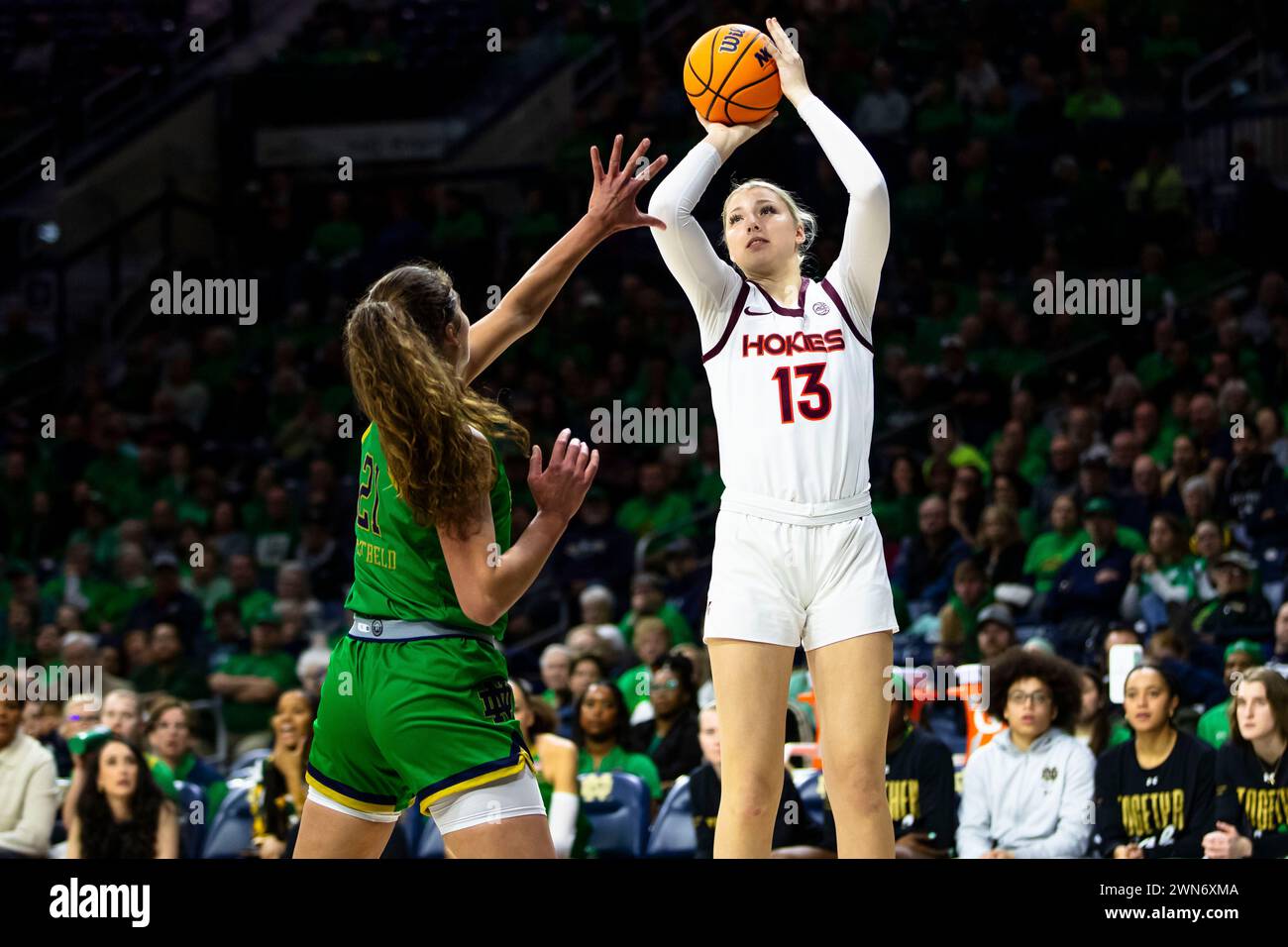Virginia Tech center Clara Strack (13) shoots as Notre Dame forward ...