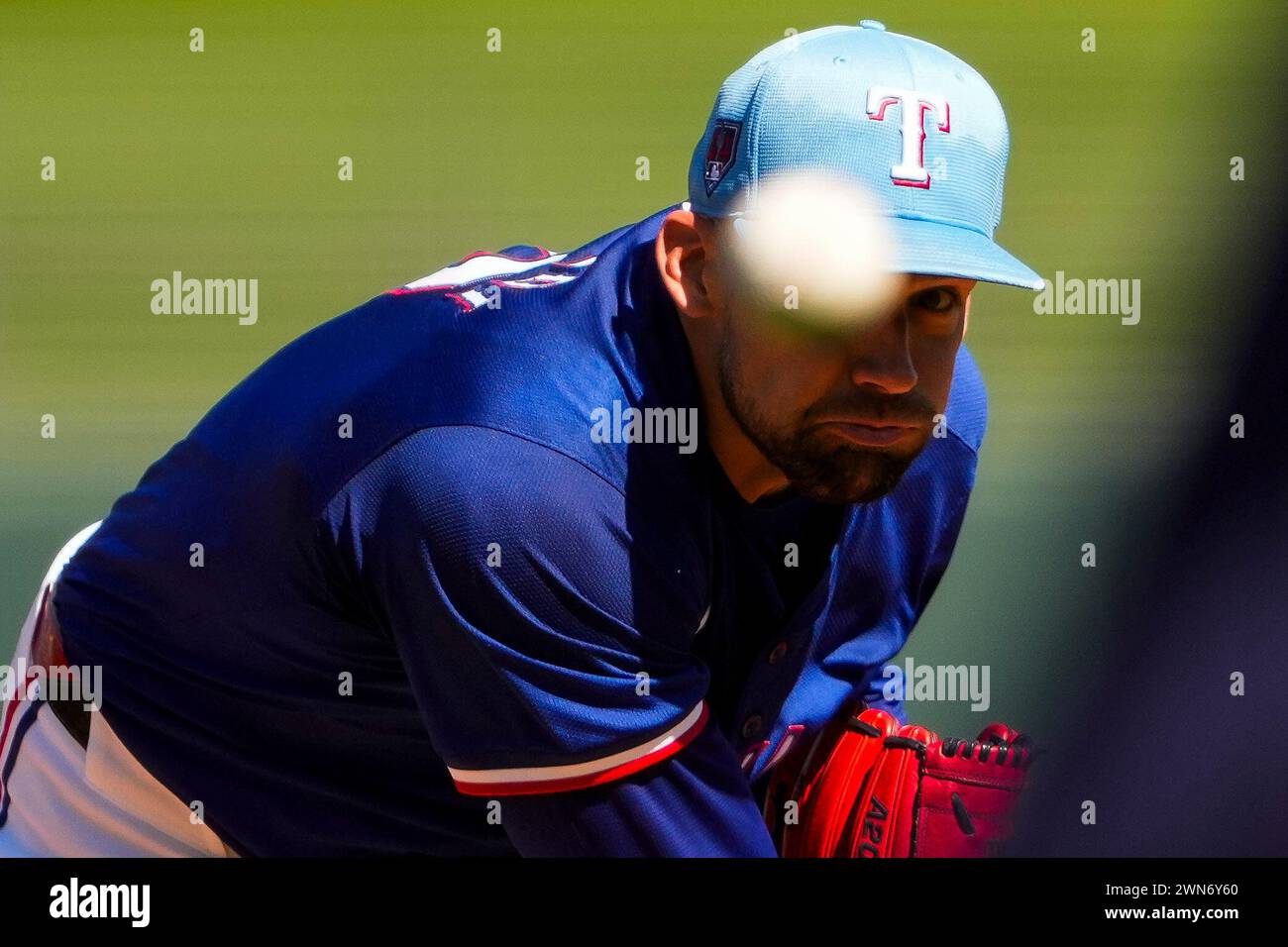 Texas Rangers starting pitcher Nathan Eovaldi throws against the ...