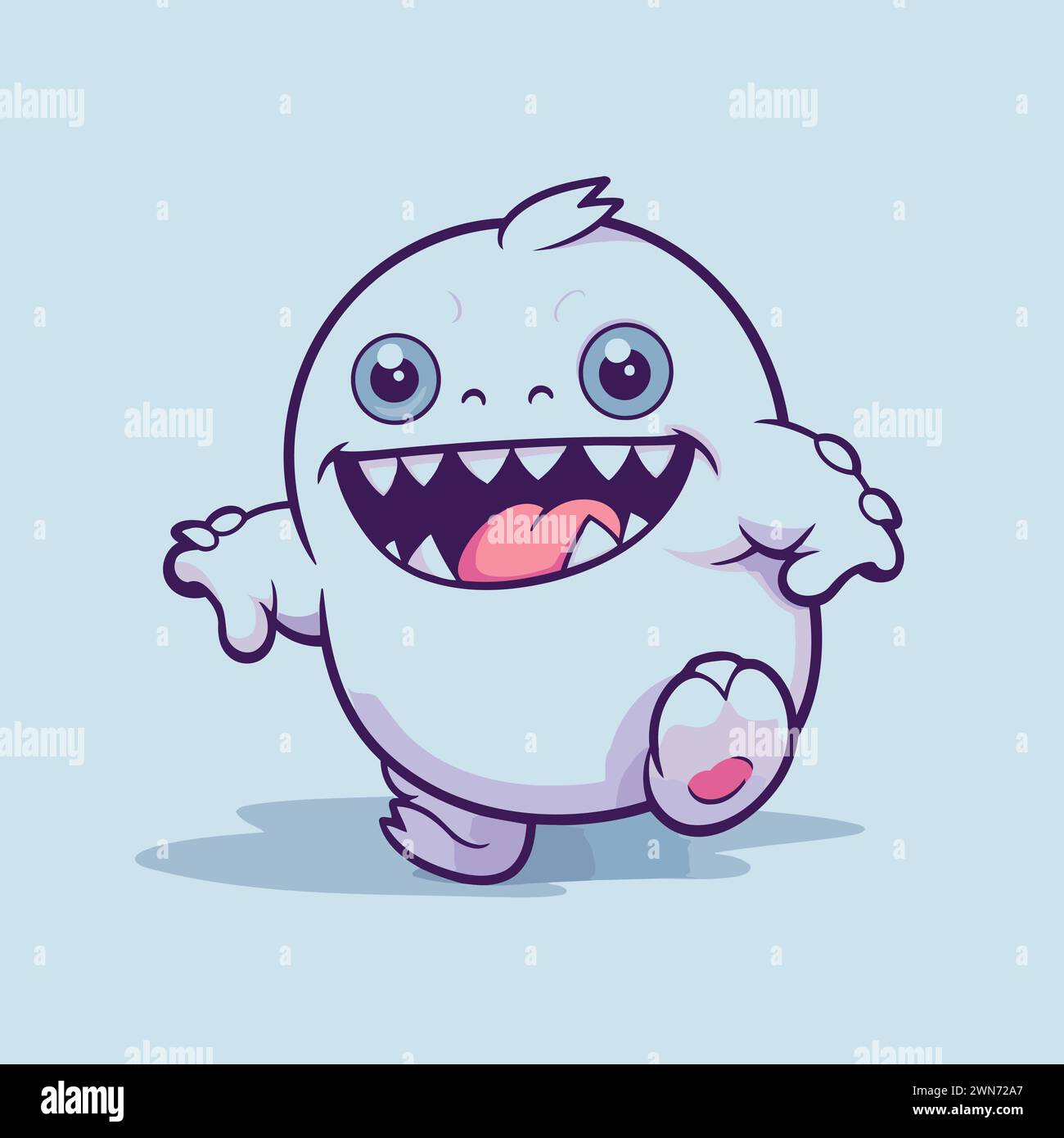 Cute cartoon monster running on blue background. Vector illustration ...