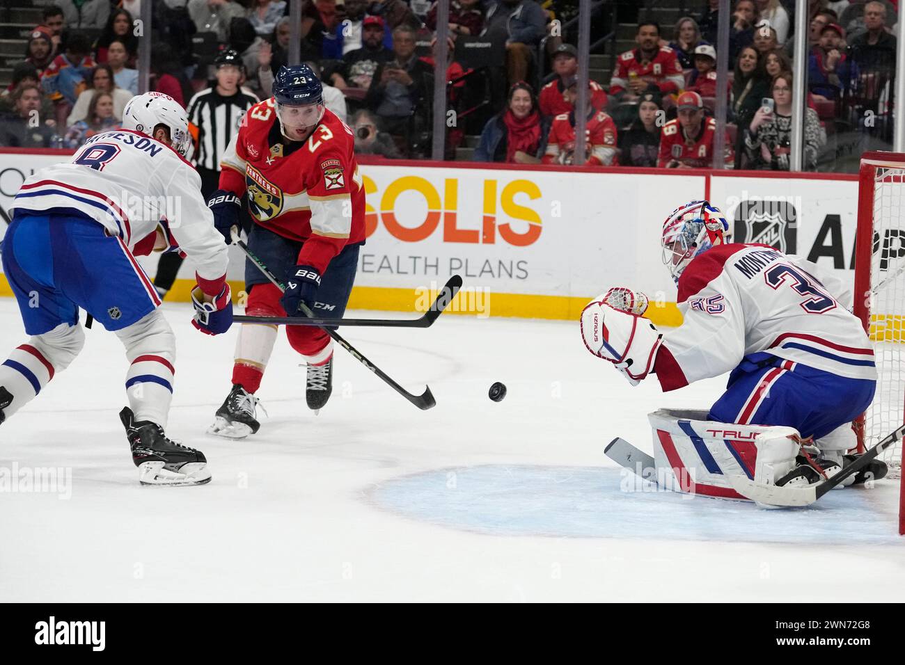 Montreal Canadiens defenseman Mike Matheson (8) and goaltender Sam ...