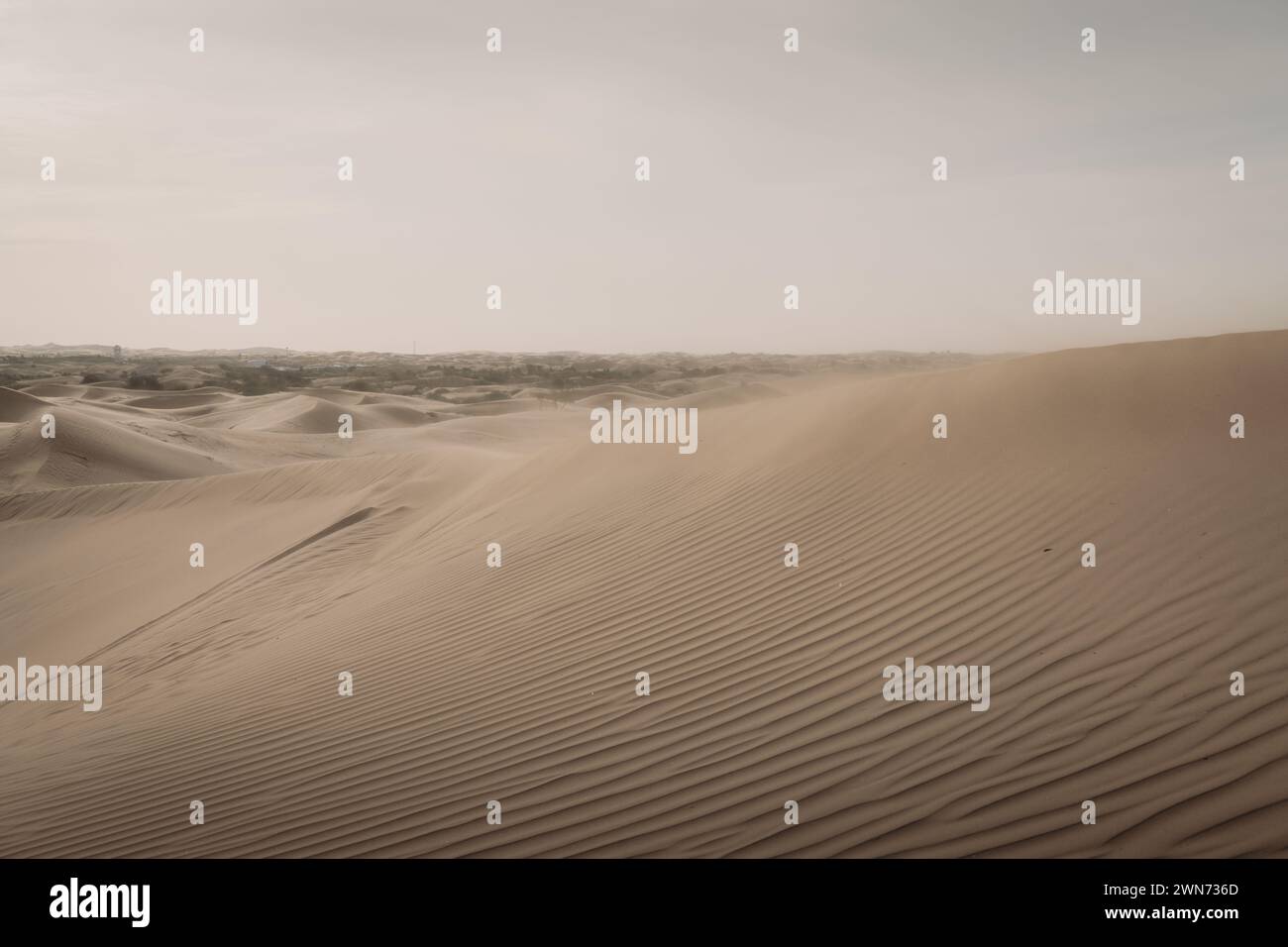 Tengger desert scenery, Inner Mongolia, China. The windy weather with ...