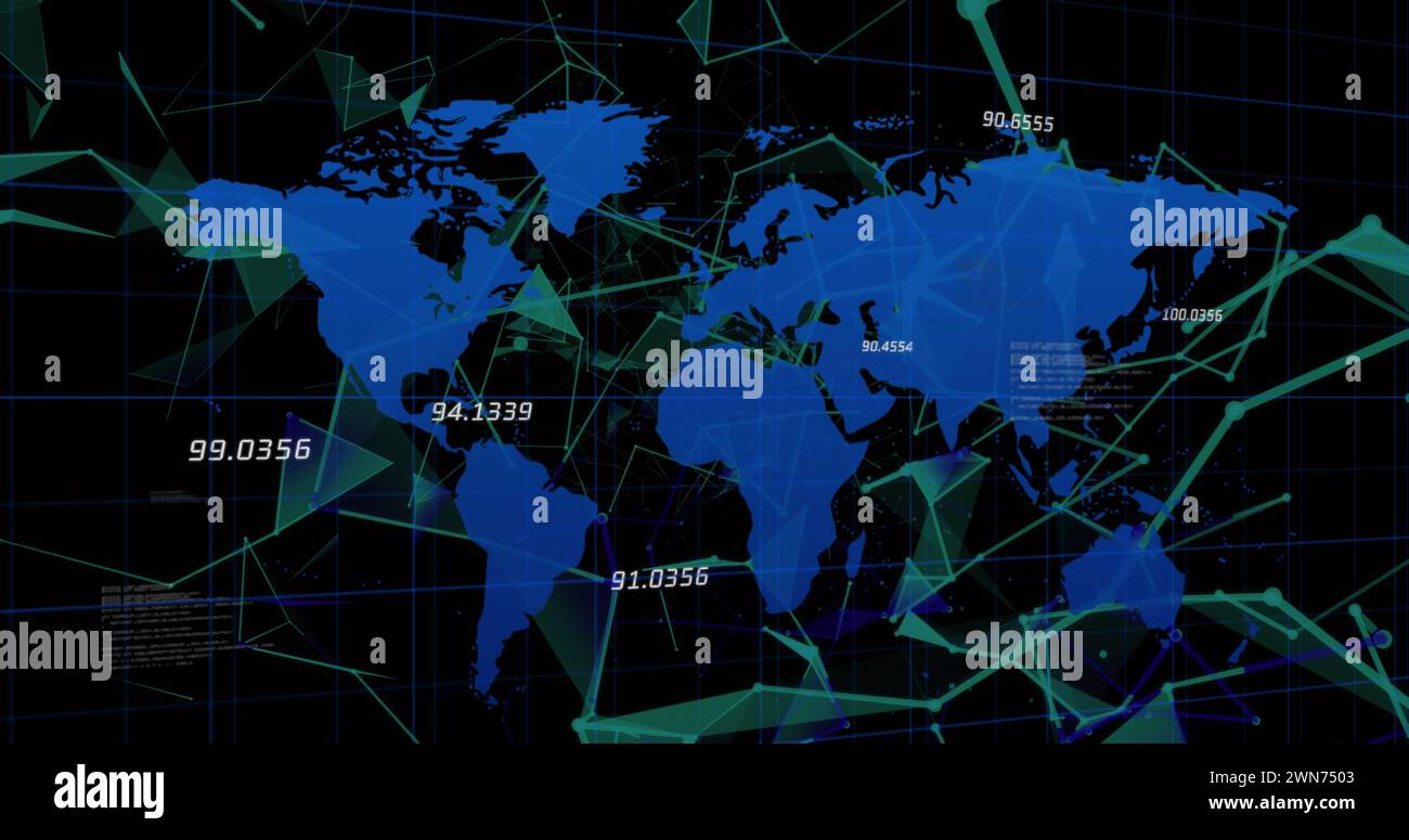 Image of network of connections over world map Stock Photo - Alamy
