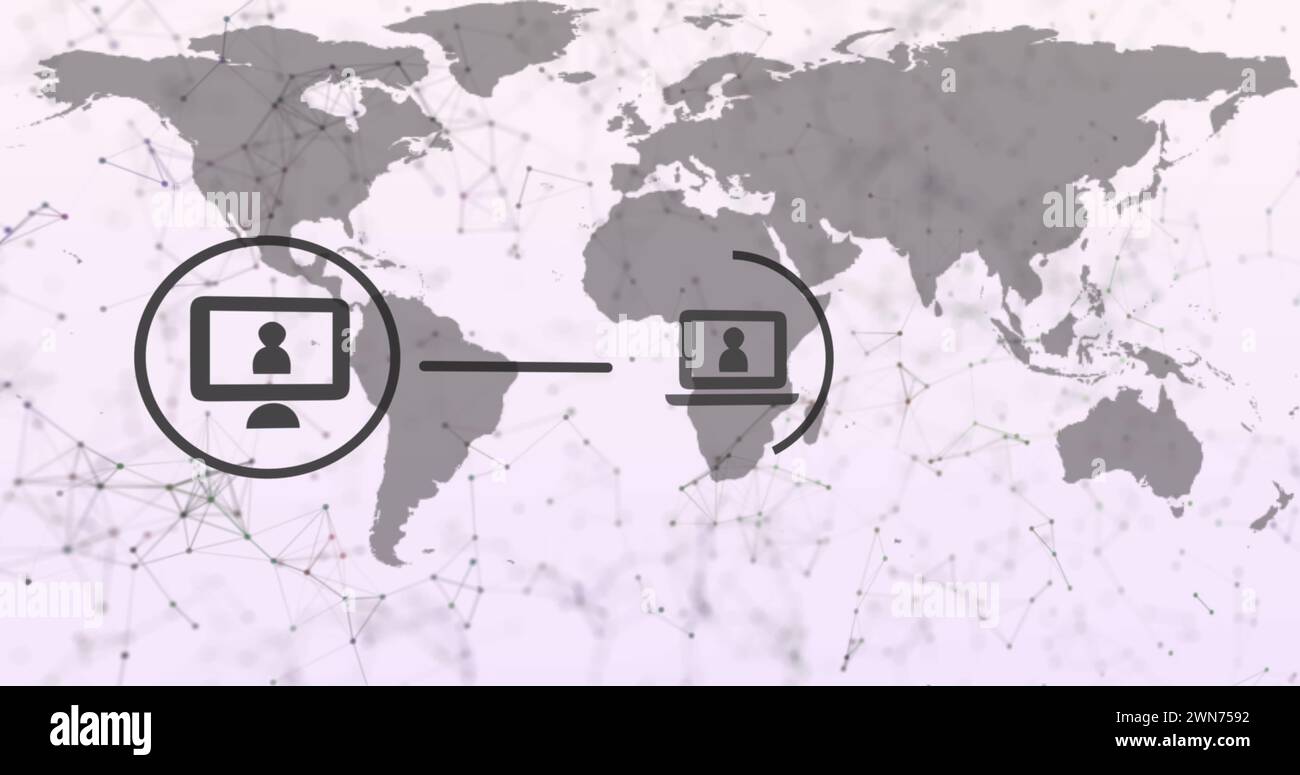 Image of network of connections over world map Stock Photo - Alamy