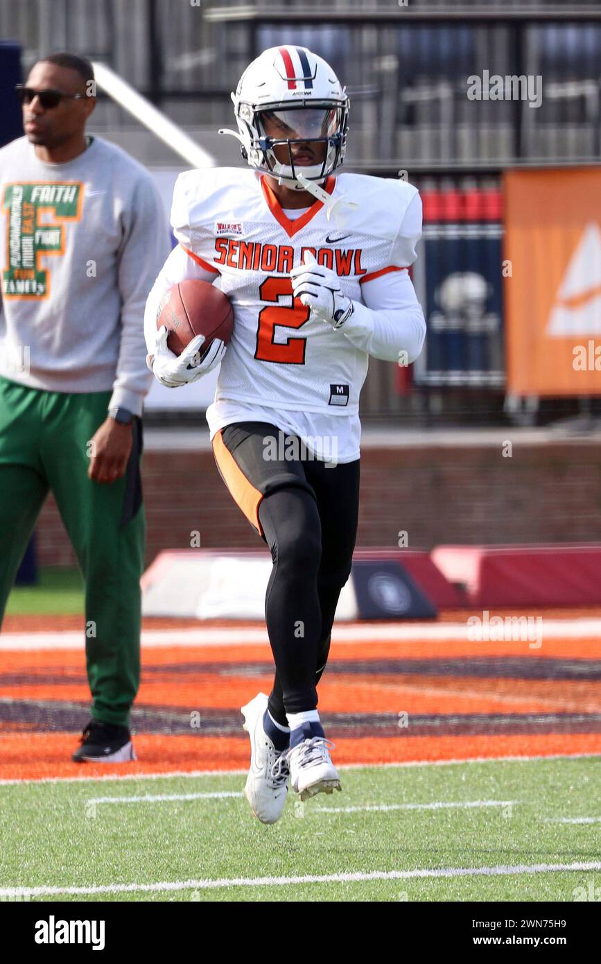 MOBILE, AL - FEBRUARY 01: National wide receiver Jacob Cowing of ...