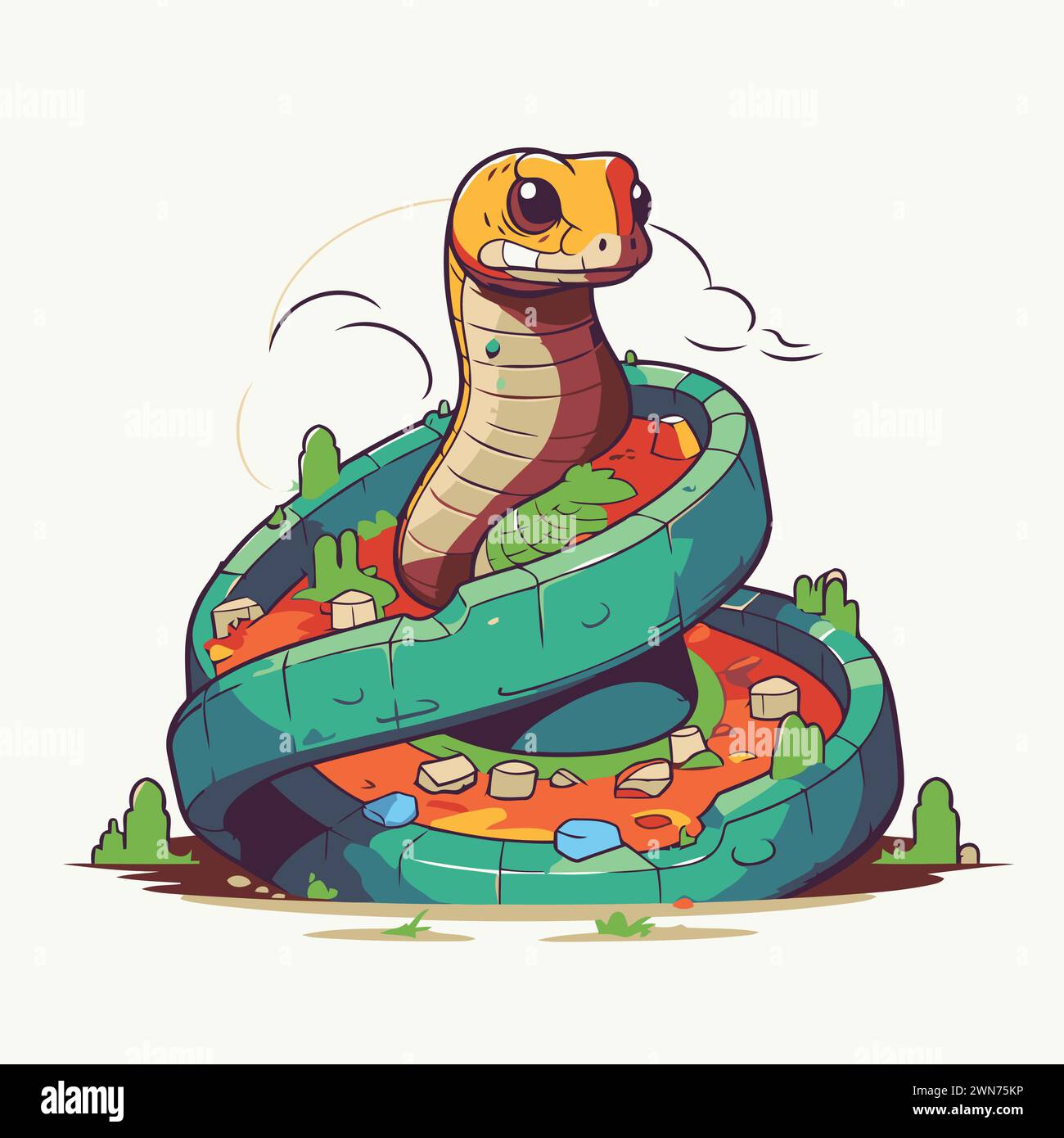 Cute snake in a water park. Vector illustration. Cartoon style Stock ...