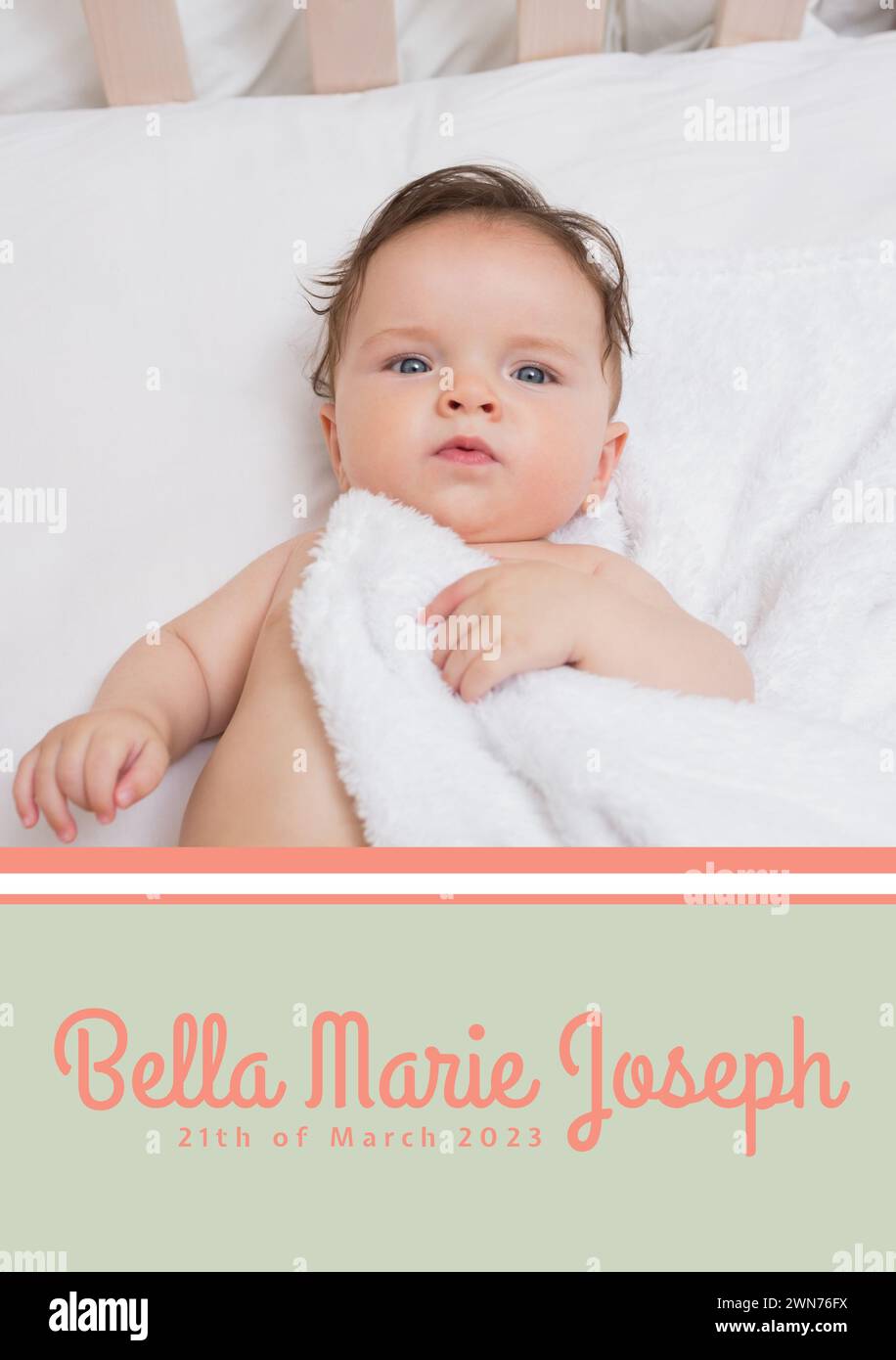 Composition of bella marie joseph text with birth date over caucasian ...