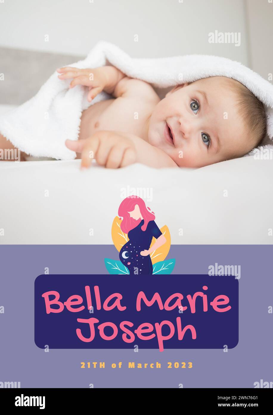 Composition of bella marie joseph text with birth date over caucasian ...
