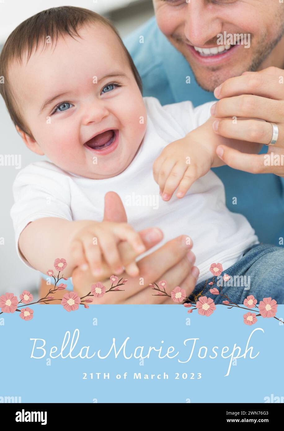 Composition of bella marie joseph text with birth date over caucasian ...