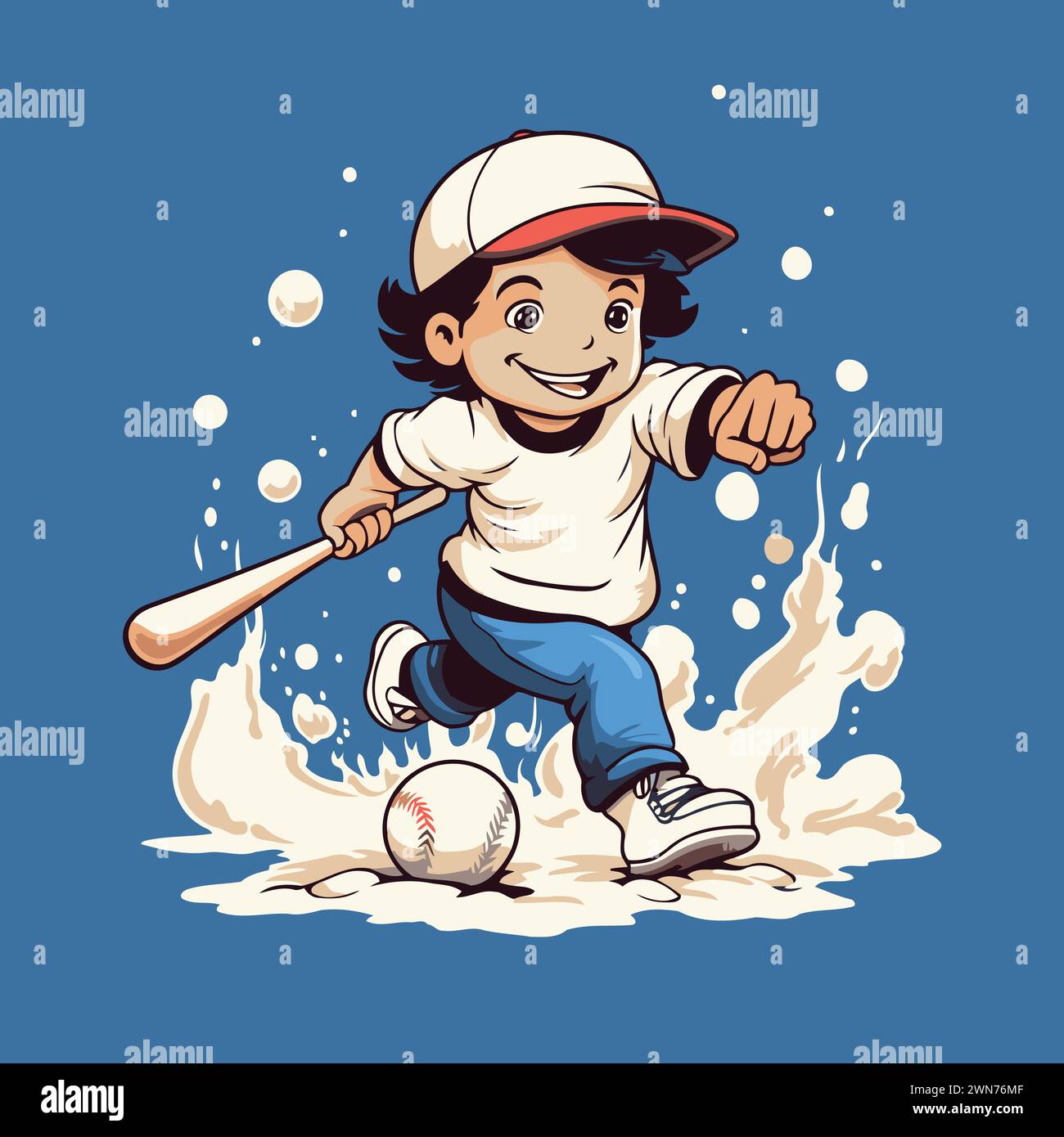 Cartoon illustration boy playing baseball hi-res stock photography and ...
