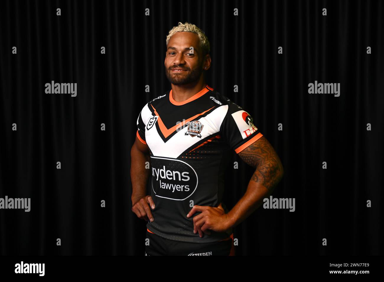 Sydney, Australia. 01st Mar, 2024. Api Koroisau of the Tigers poses for ...
