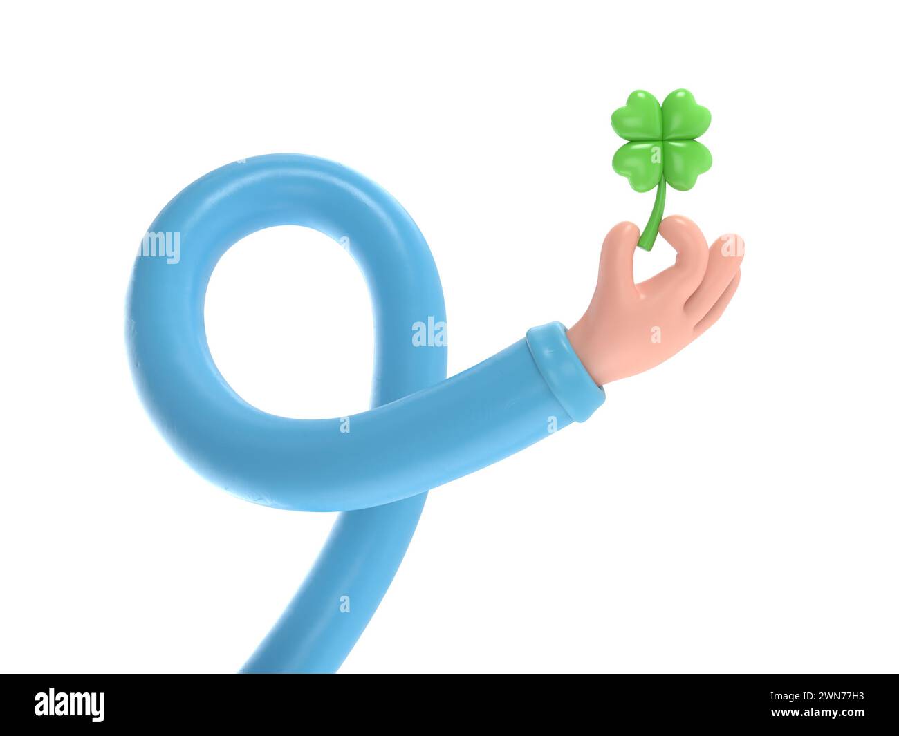 Cartoon Gesture Icon Mockup.3d icon hand holding clover leaf. Business ...