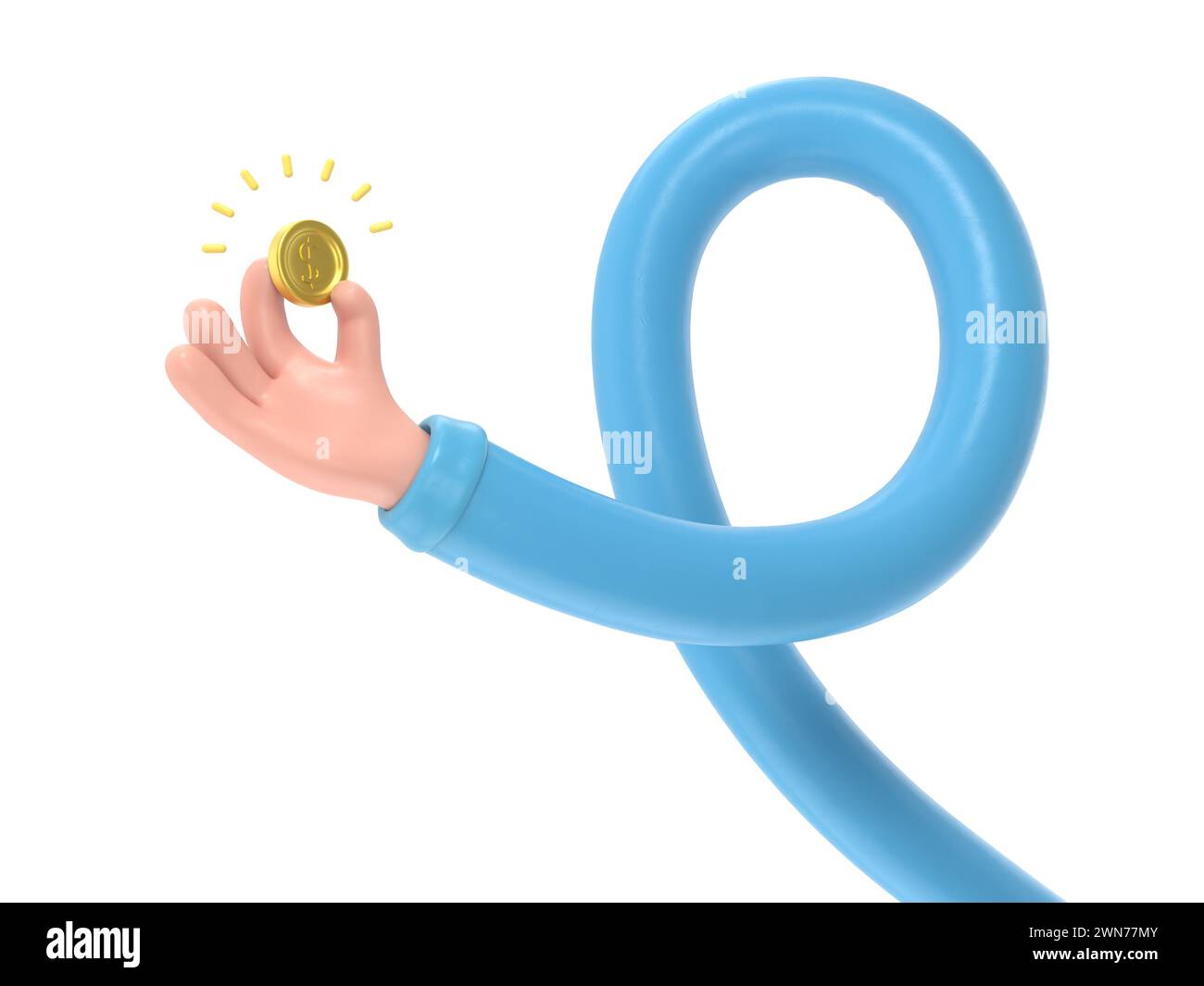Cartoon Gesture Icon Mockup.3d Icon hand with gold coin. Money concept ...