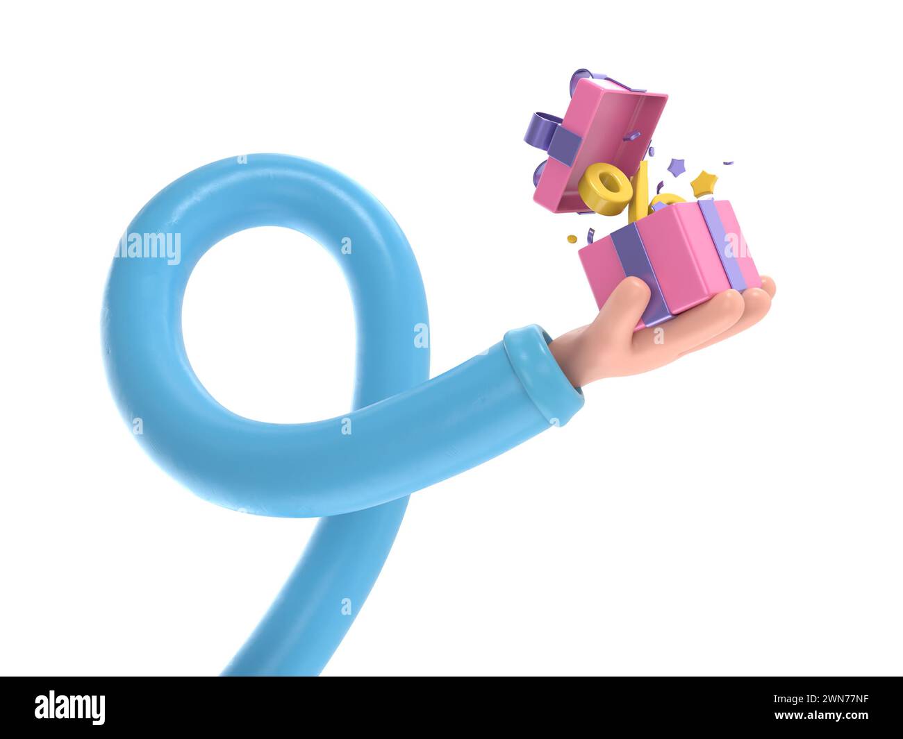 Cartoon Gesture Icon Mockup.3d icon sale concept. Open gift in hand ...