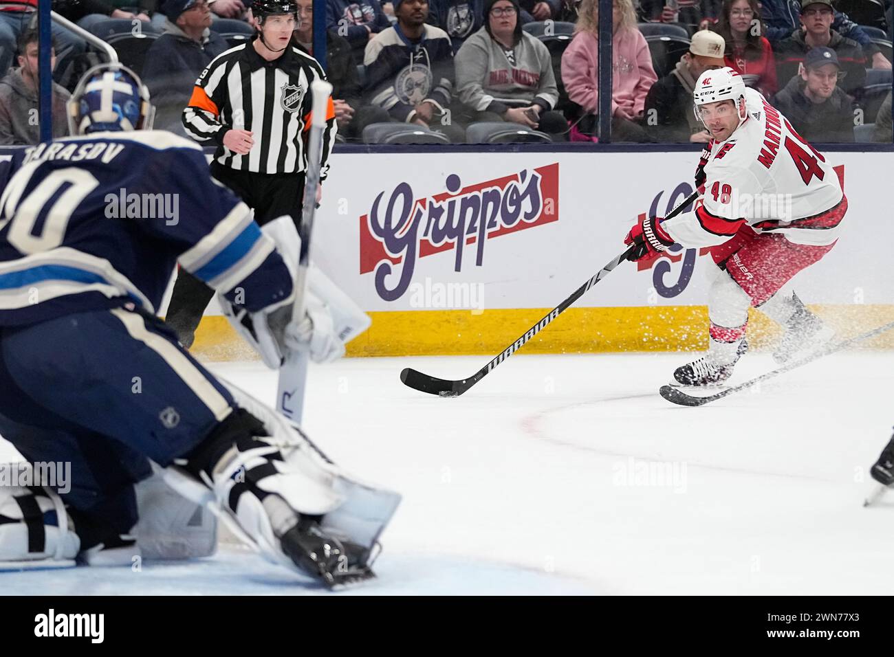 Carolina Hurricanes left wing Jordan Martinook (48) skates in on ...