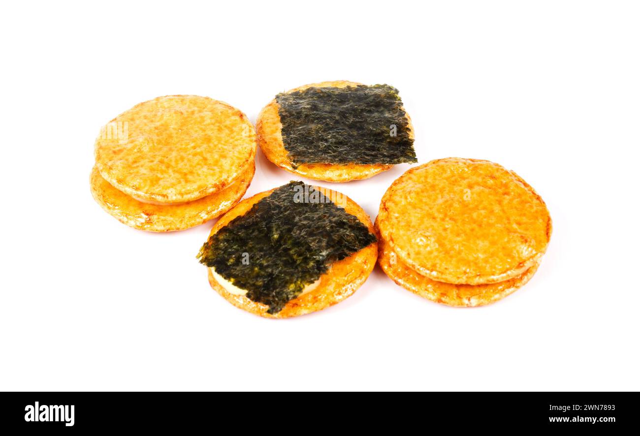 Japanese rice cracker isolated on white background Stock Photo - Alamy