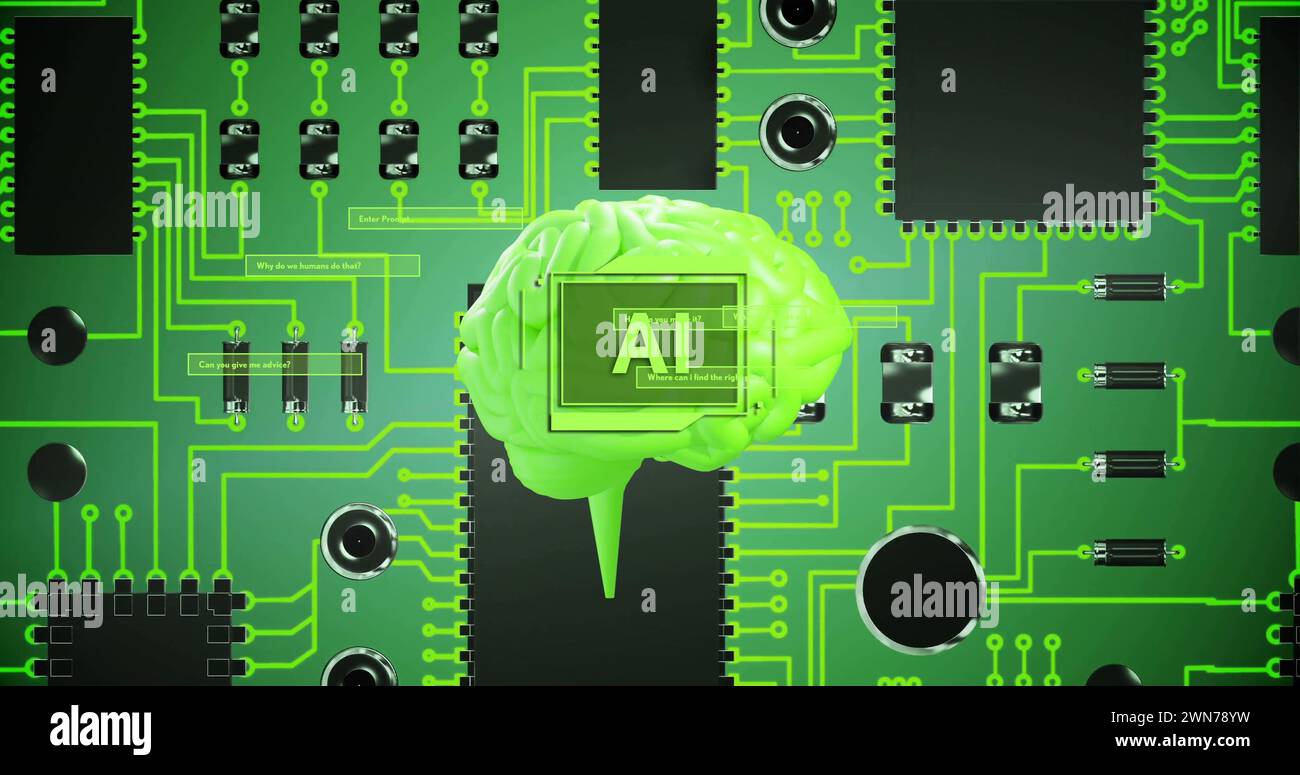 Image of ai text, human brain and data processing Stock Photo - Alamy