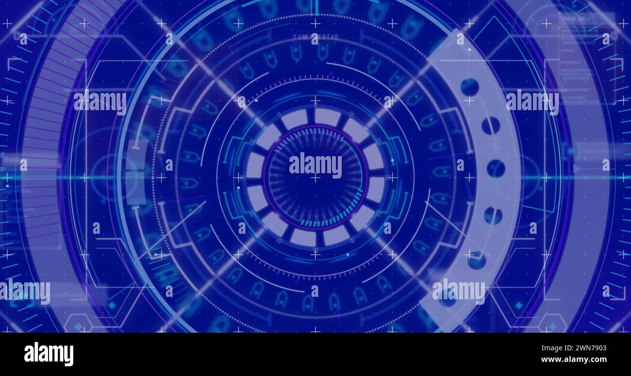 Image of scope scanning and data processing on blue background Stock Photo - Alamy