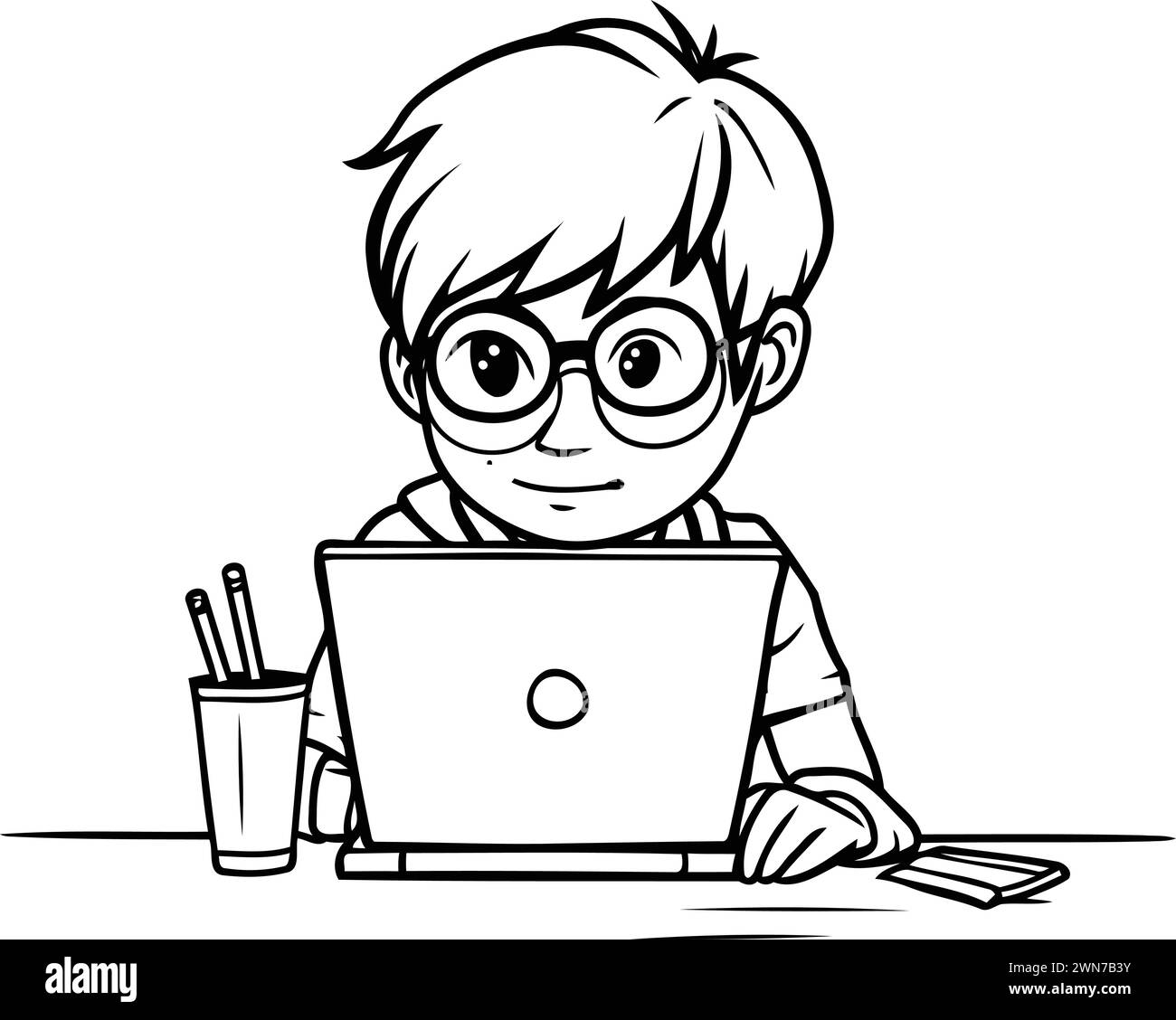 Boy with white laptop Stock Vector Images - Alamy